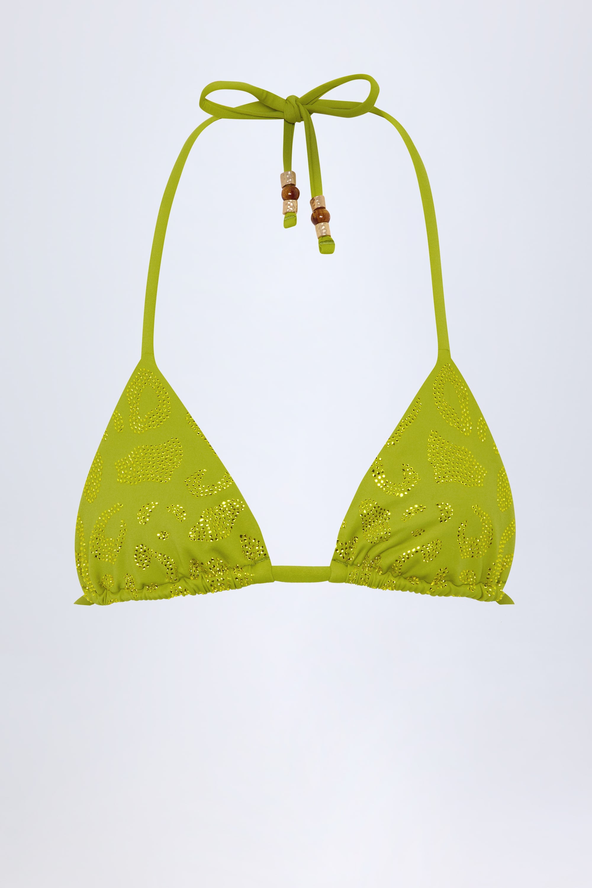 Cavas Bead-Detail Triangle Bikini Top in Olive Leopard Hotfix | Oh Polly
