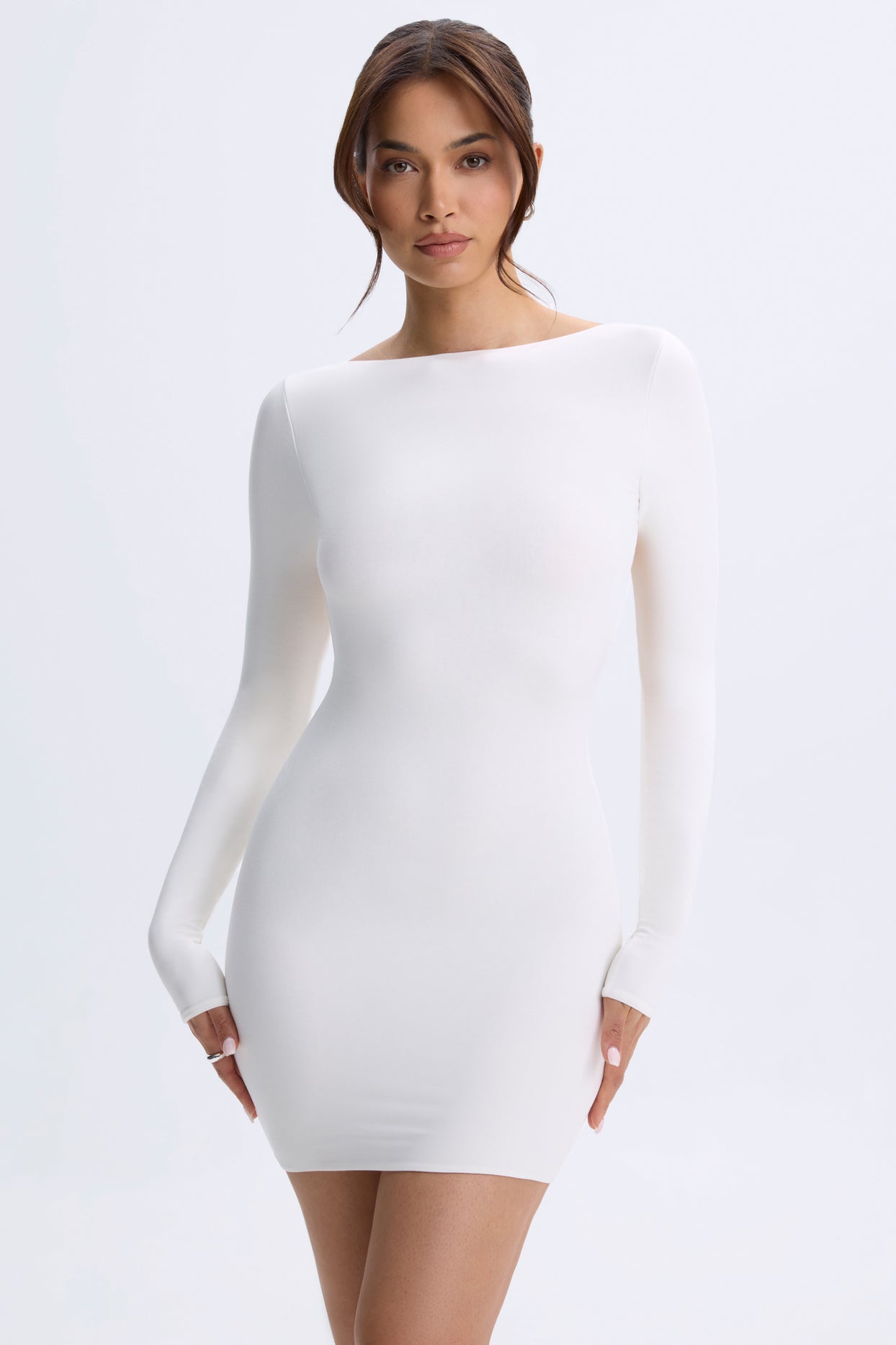 Open-Back Bodycon Mini Dress in White | Oh Pollyy