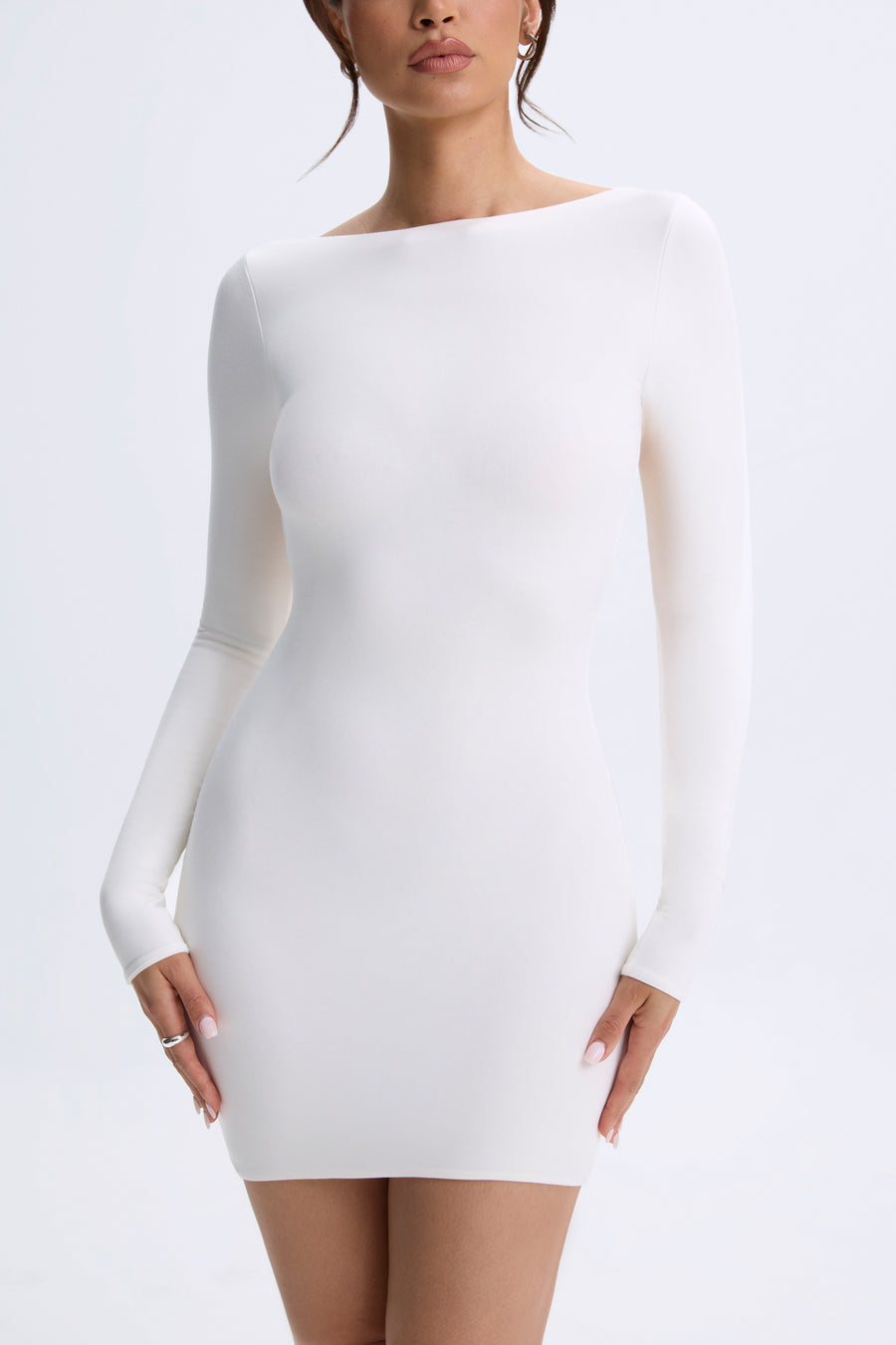 Open-Back Bodycon Mini Dress in White | Oh Pollyy
