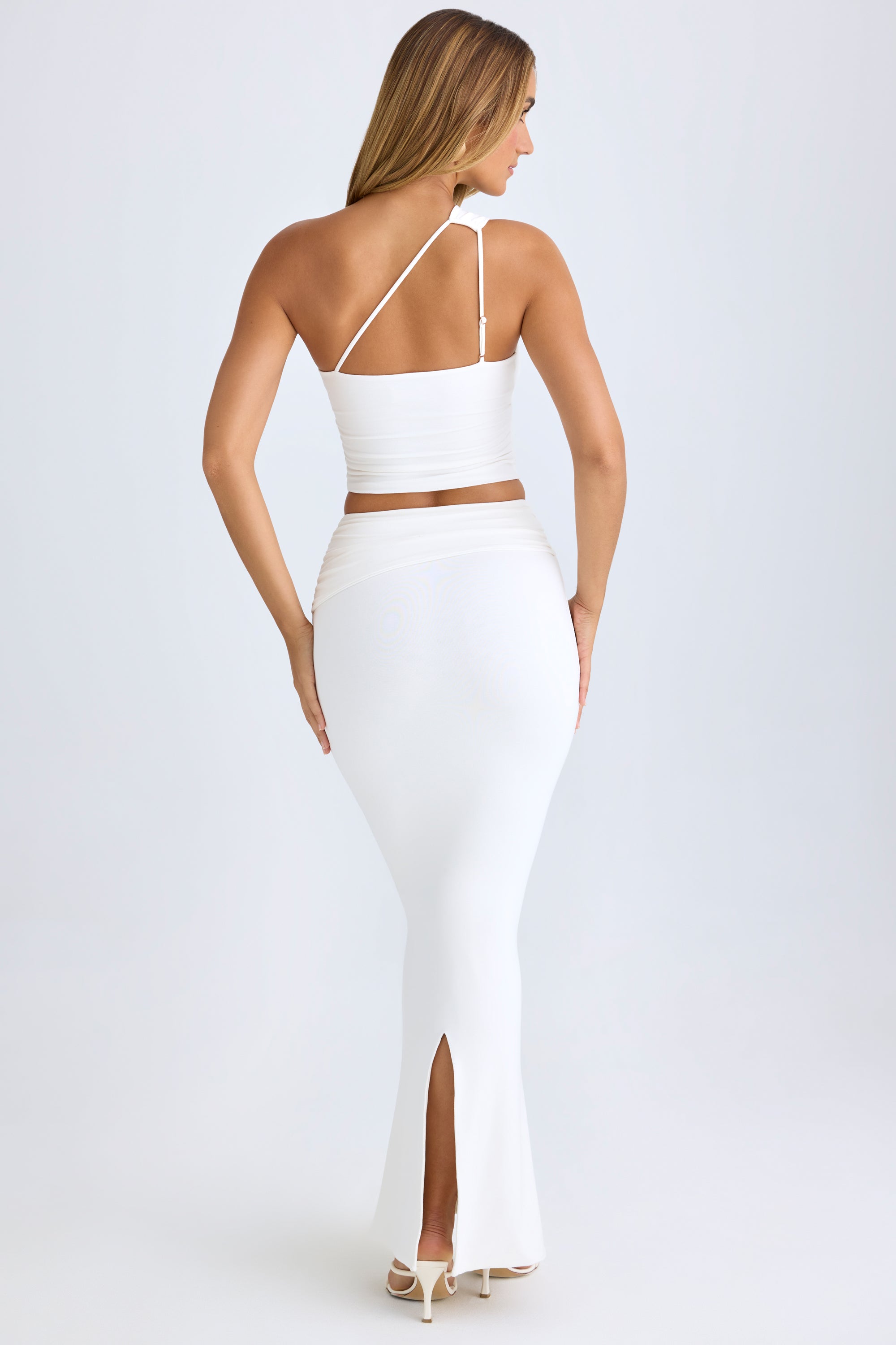 Lena Modal Twist-Front Maxi Skirt in White | Oh Polly
