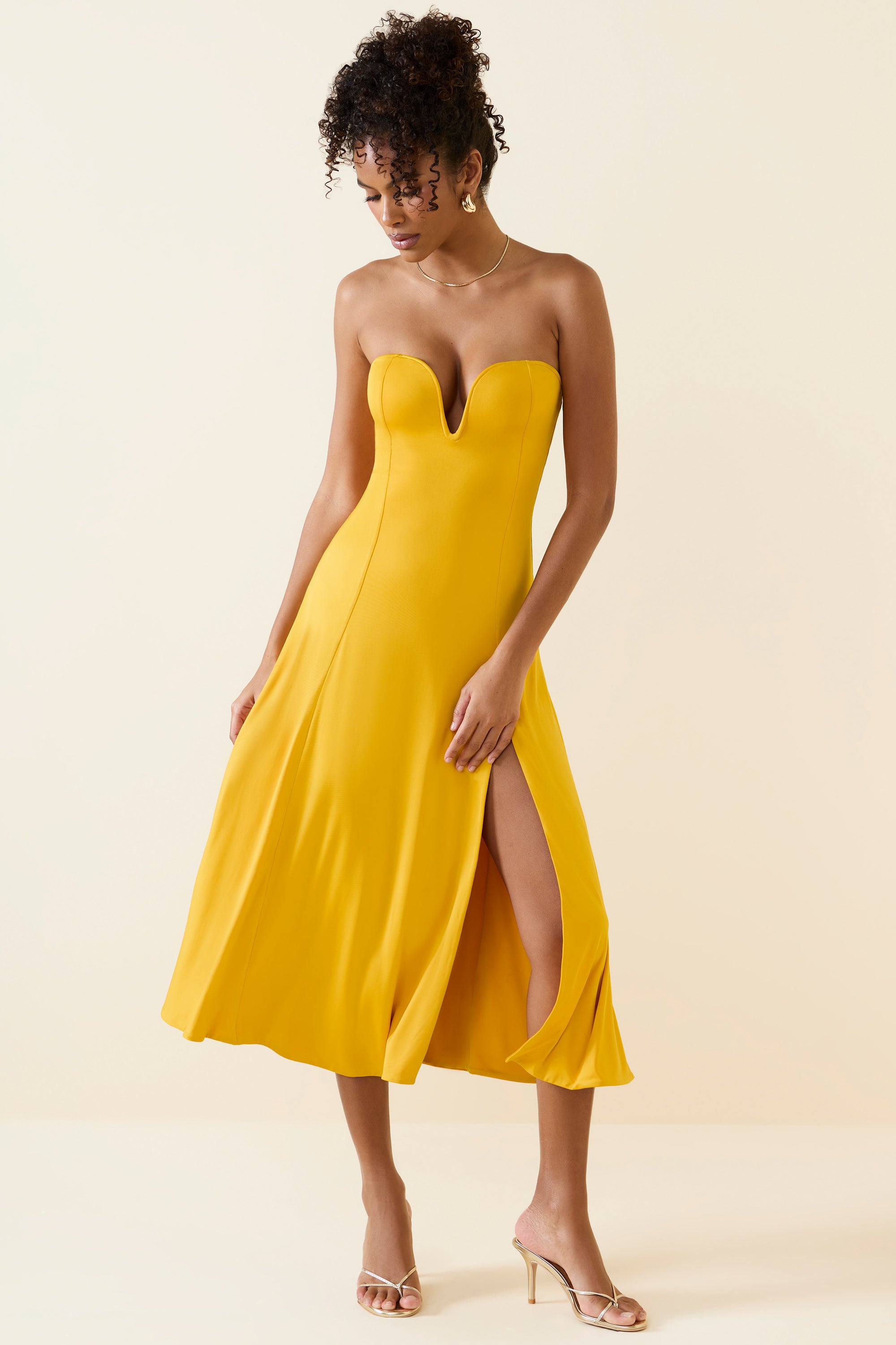 Joely Bandeau Midaxi Dress in Golden Yellow | Oh Polly