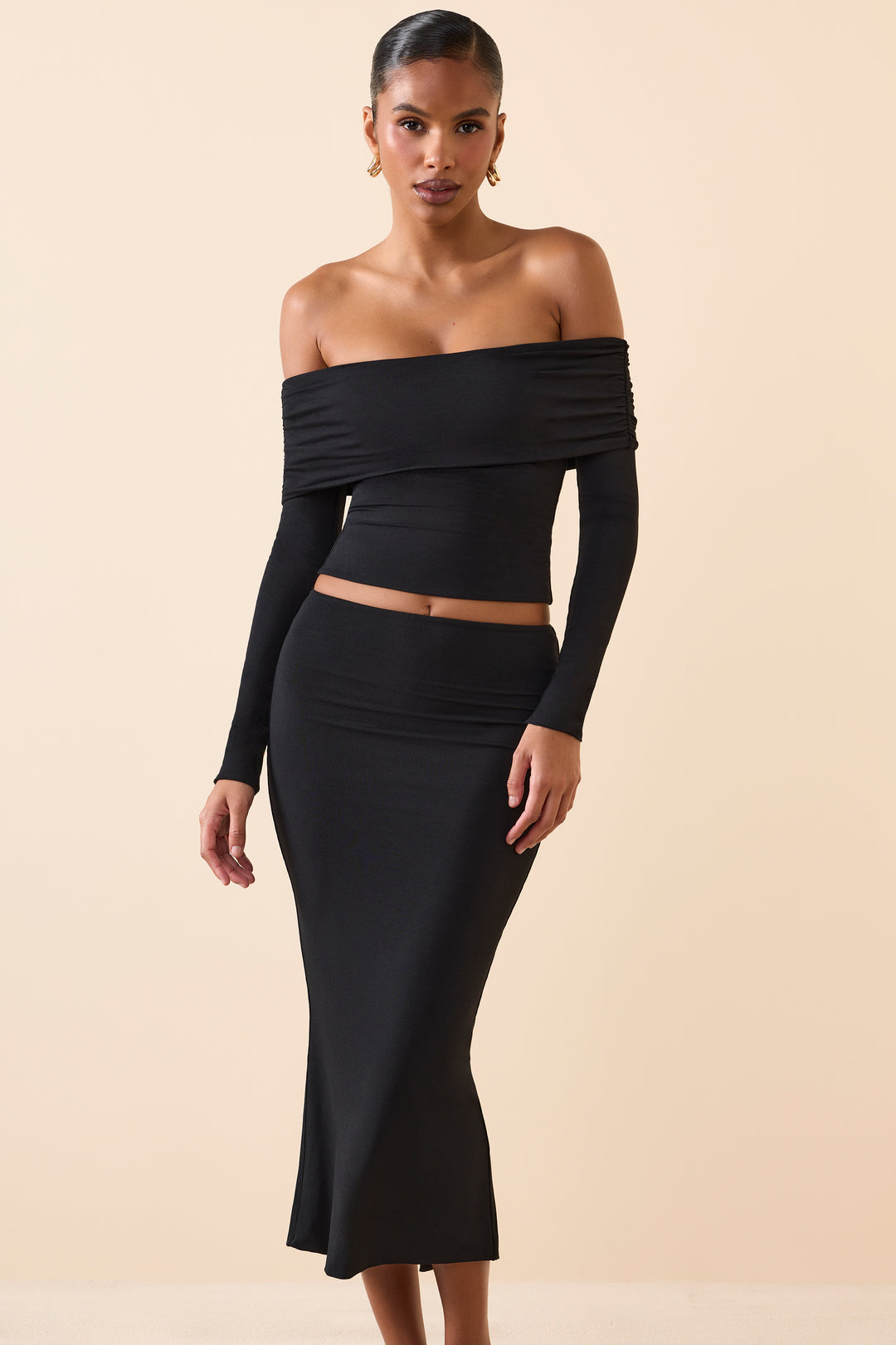 Livvy Modal Mid-Rise Midaxi Skirt in Black | Oh Polly