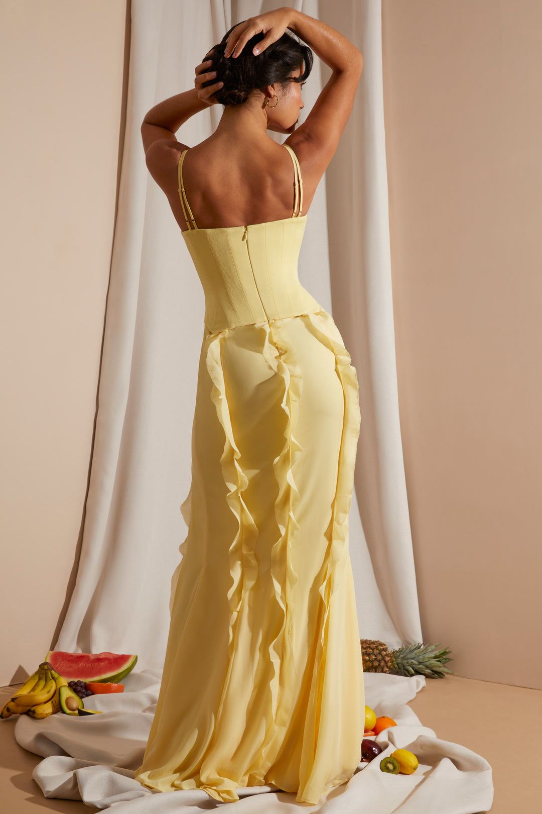 Perrine Corset Frill Skirt Maxi Dress in Yellow | Oh Polly
