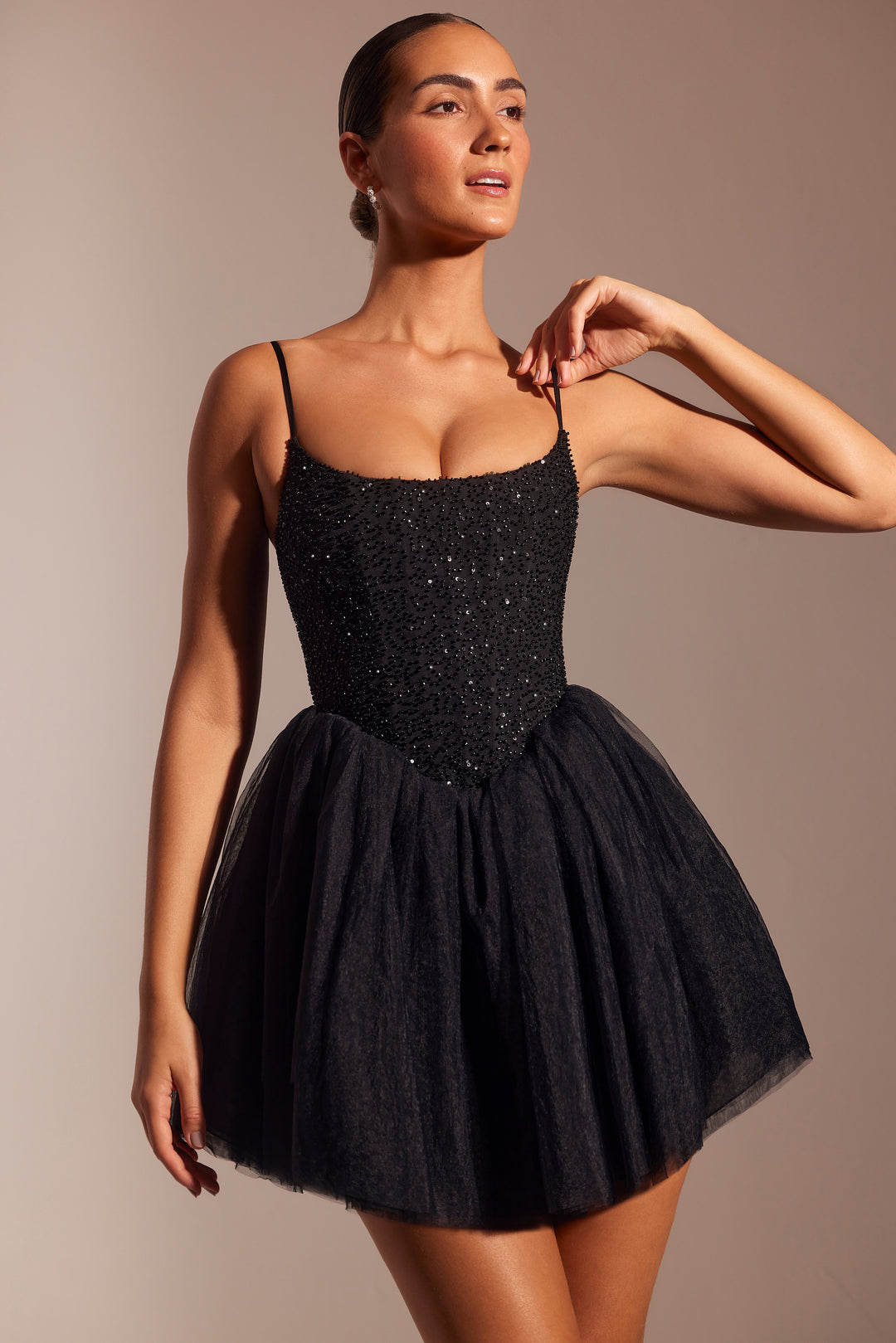 Eugenie Embellished Corset Tulle Skirt Mini Dress in Black | Oh Polly