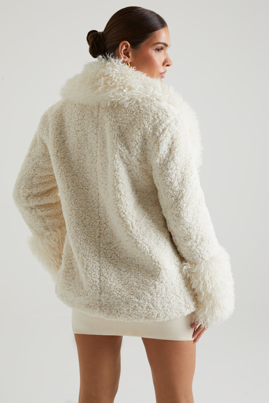 Wynter Shearling Coat with Large Front Pockets in Cream | Oh Polly