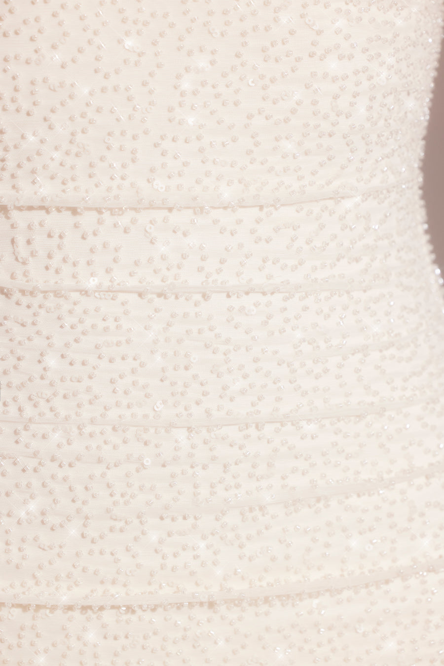 Ferrara Long Sleeve Embellished Cowl Neck Mini Dress in White | Oh Polly