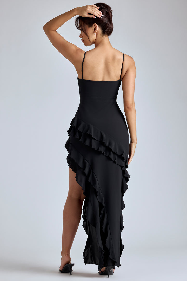 Aurelie Panelled Ruffle Evening Gown in Black – Oh Polly UK