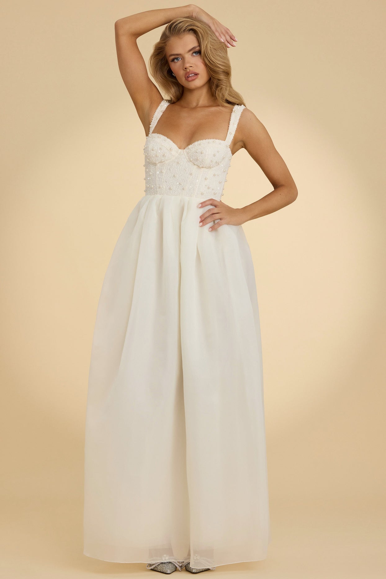 Delancey Embellished Corset Gown in White | Oh Polly