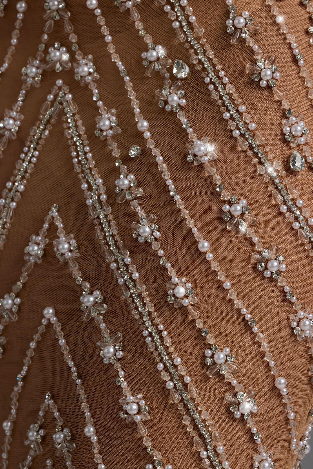 Lorenza Hand Embellished Sheer Evening Skirt in Almond | Oh Polly