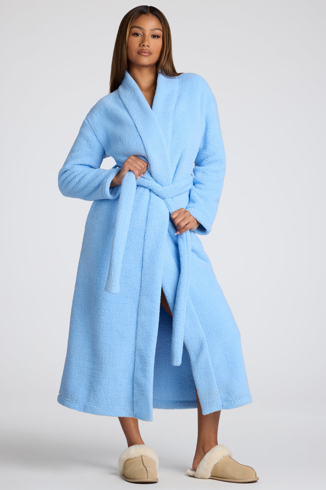 Tie Front Fleece Robe in Baby Blue – Oh Polly UK