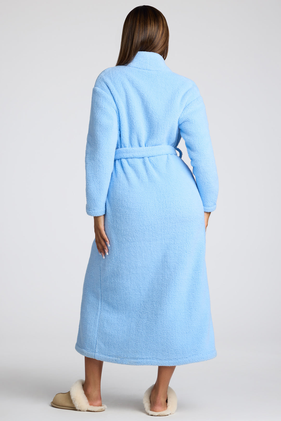 Loungewear Tie Front Fleece Robe in Baby Blue | Oh Polly