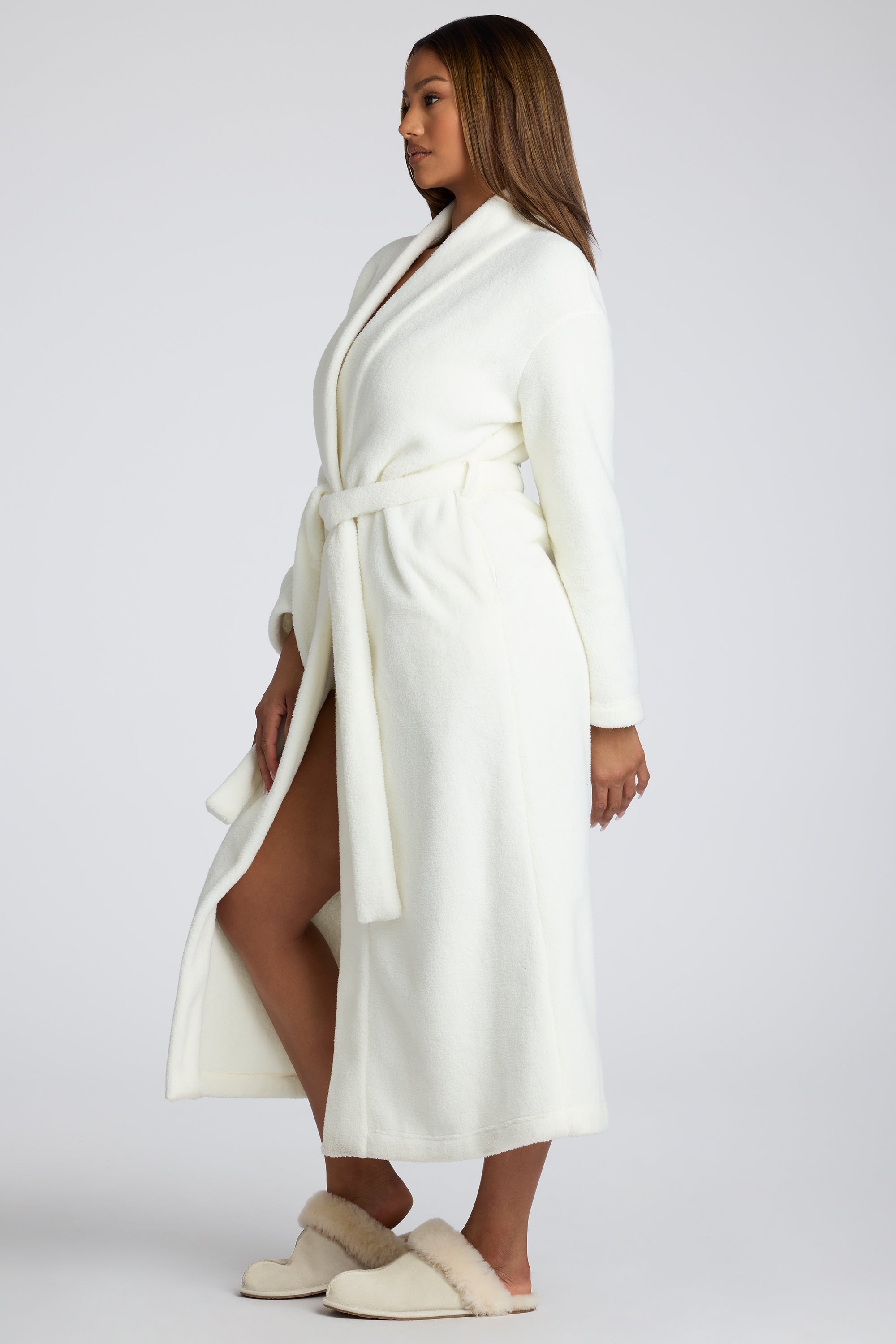 Tie Front Fleece Robe in White – Oh Polly UK