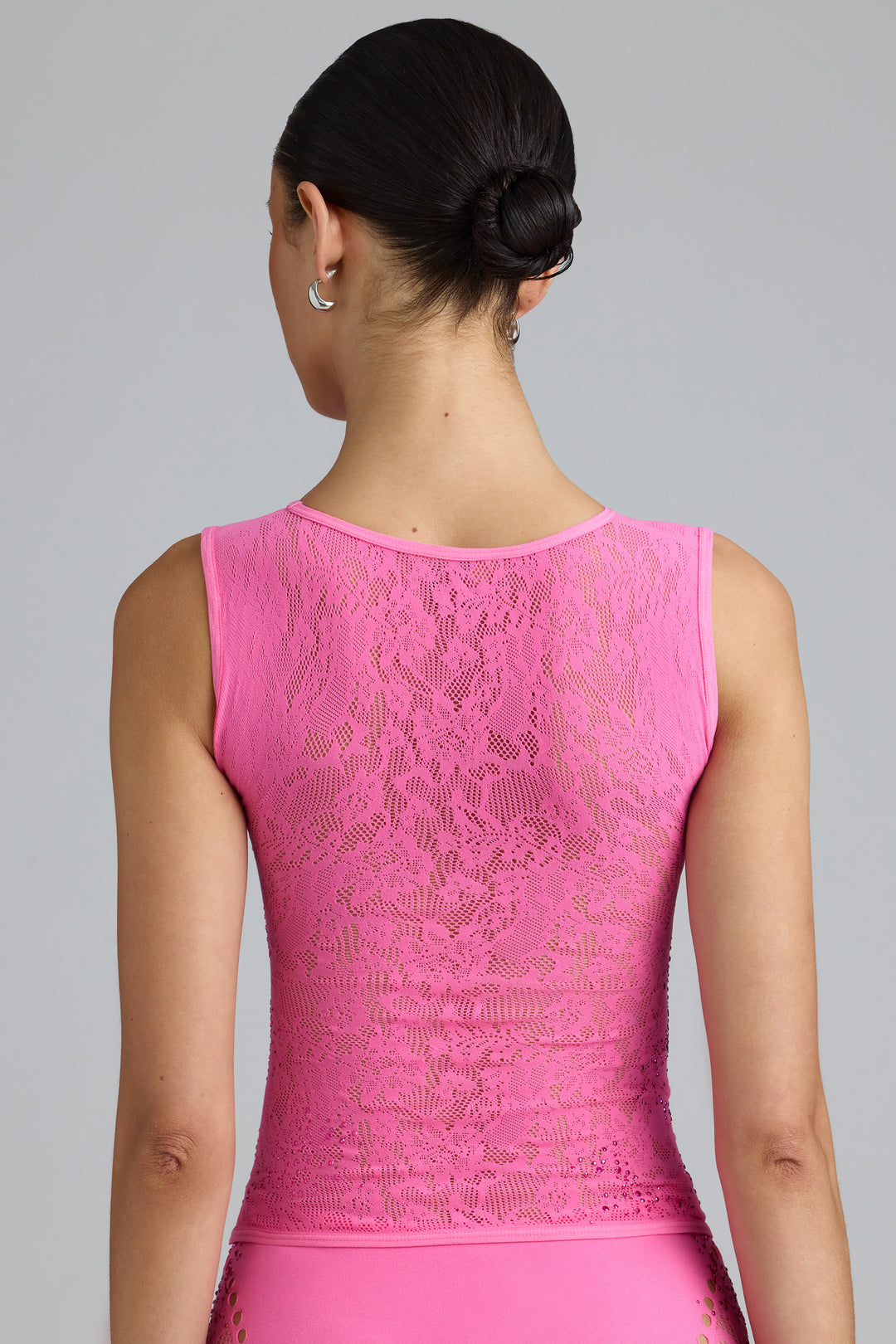 Gracie Embellished Lace-Up High-Neck Top in Bubblegum Pink | Oh Polly