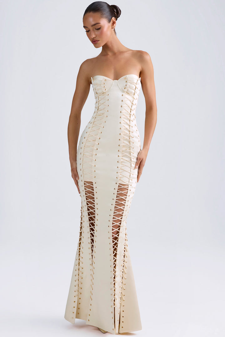 Callidora Lace-Up Corset Gown in Ivory | Oh Polly