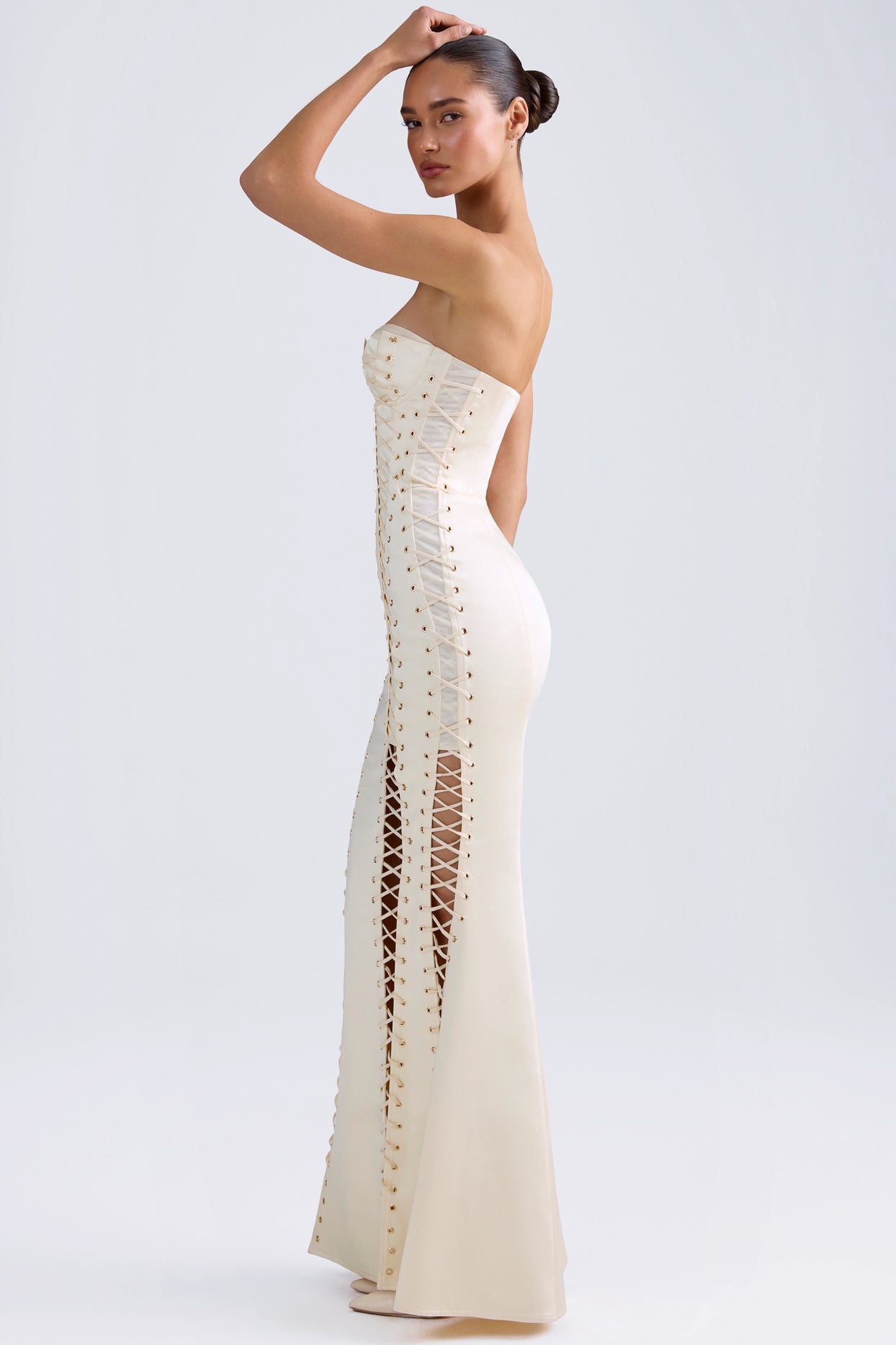 Callidora Lace-Up Corset Gown in Ivory | Oh Polly