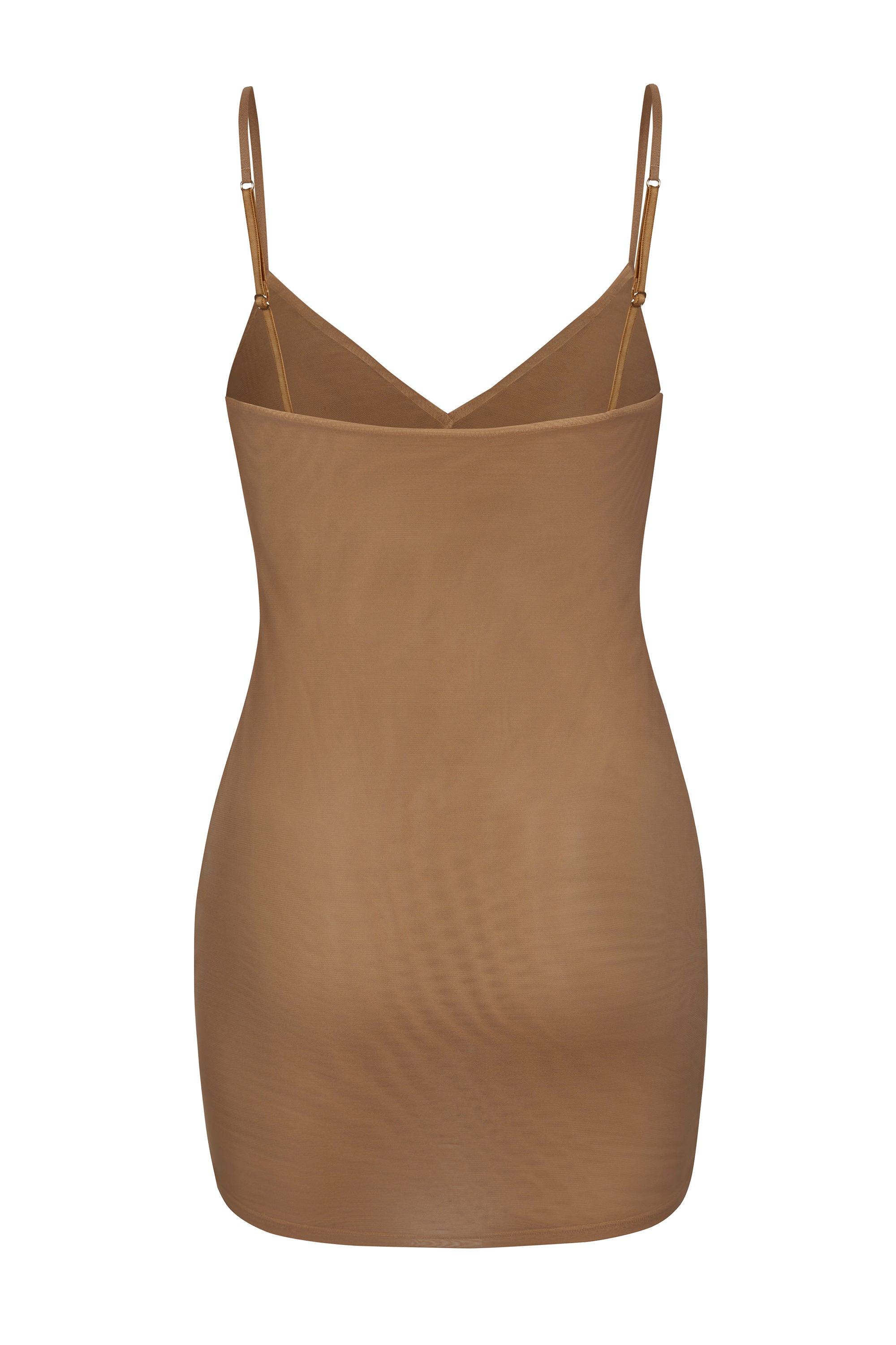 Intimates Soft Mesh V-Neck Mini Slip Dress in Almond | Oh Polly