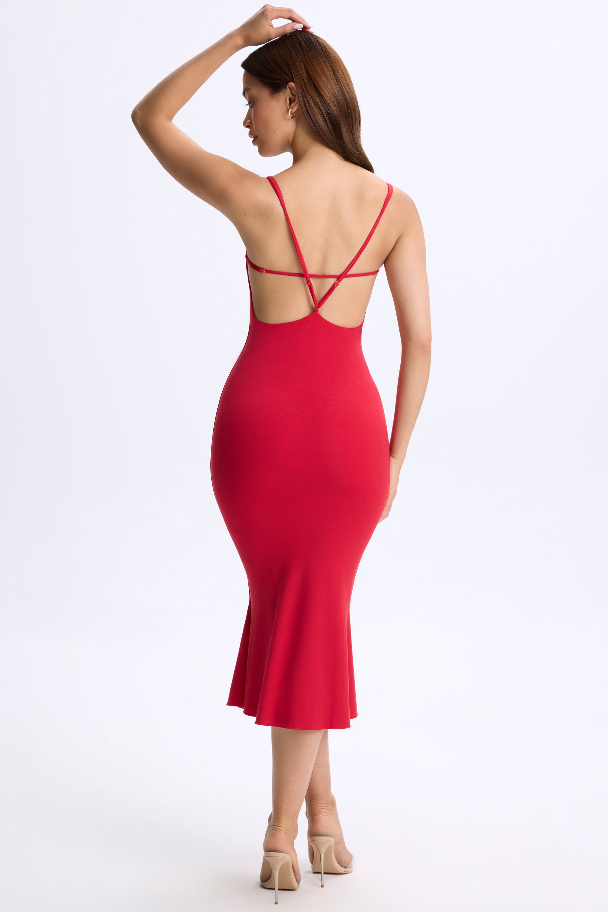 Plunge Open-Back Midaxi Dress in Cherry Red | Oh Polly