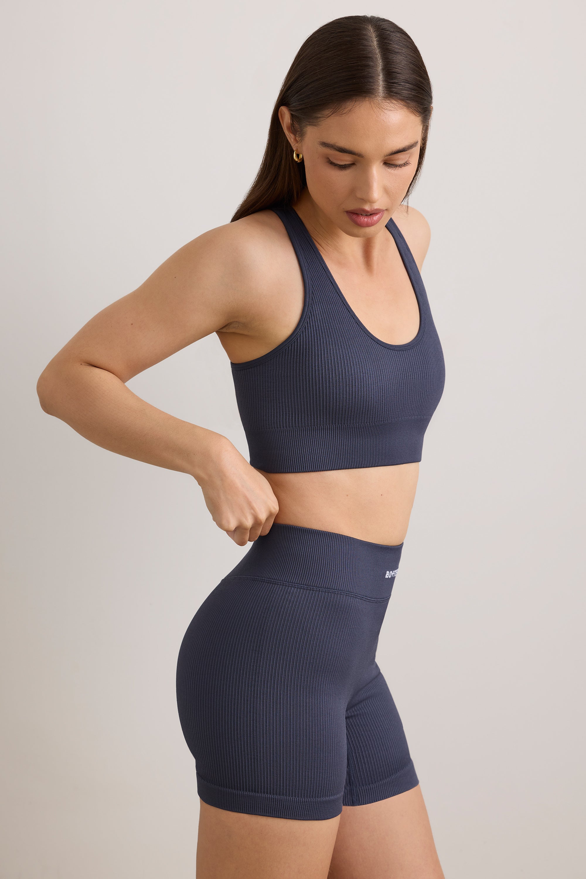 Precision FlexiRib Mini Shorts in Slate | Oh Polly