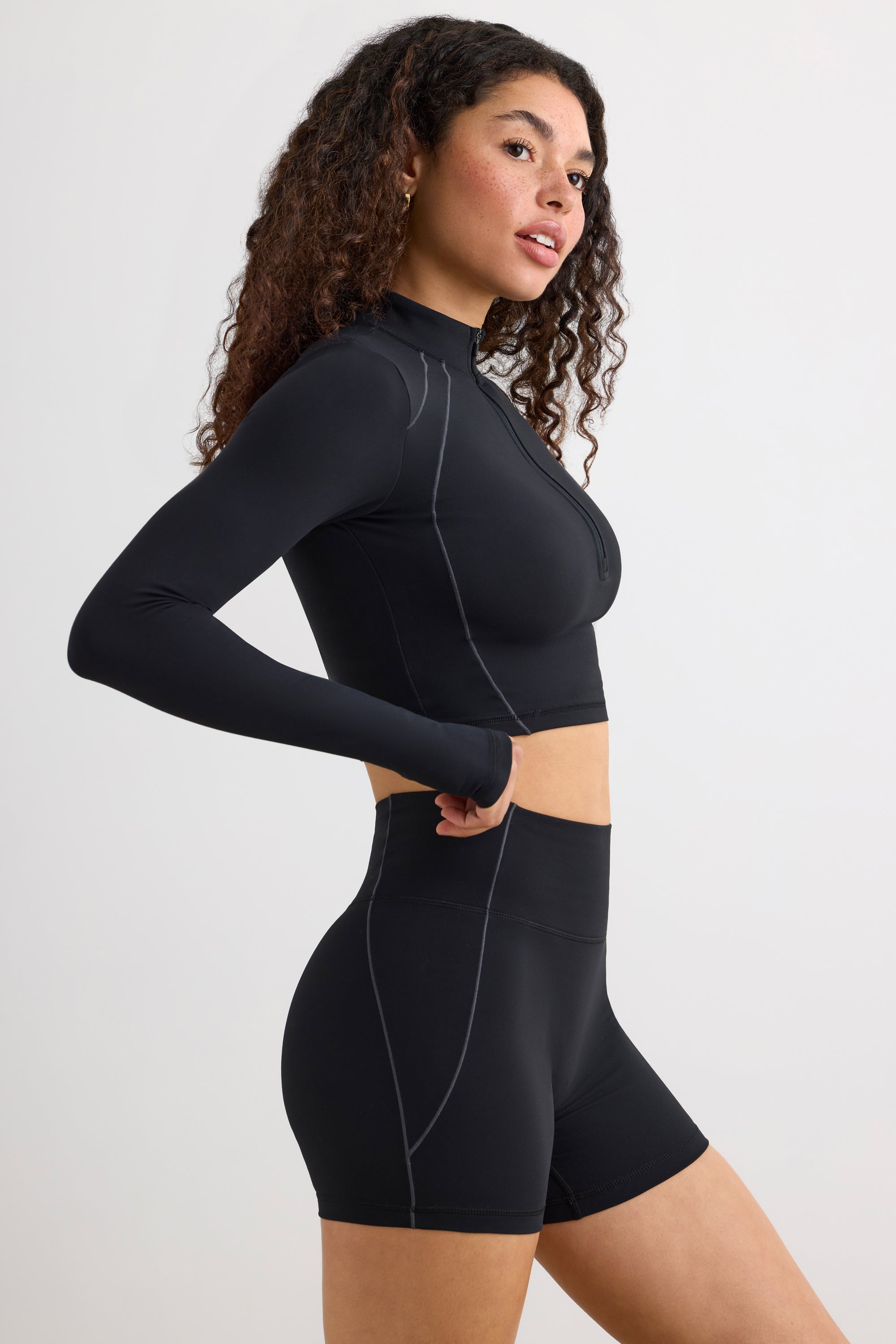 Soft Active High Waist Mini Shorts in Black | Oh Polly