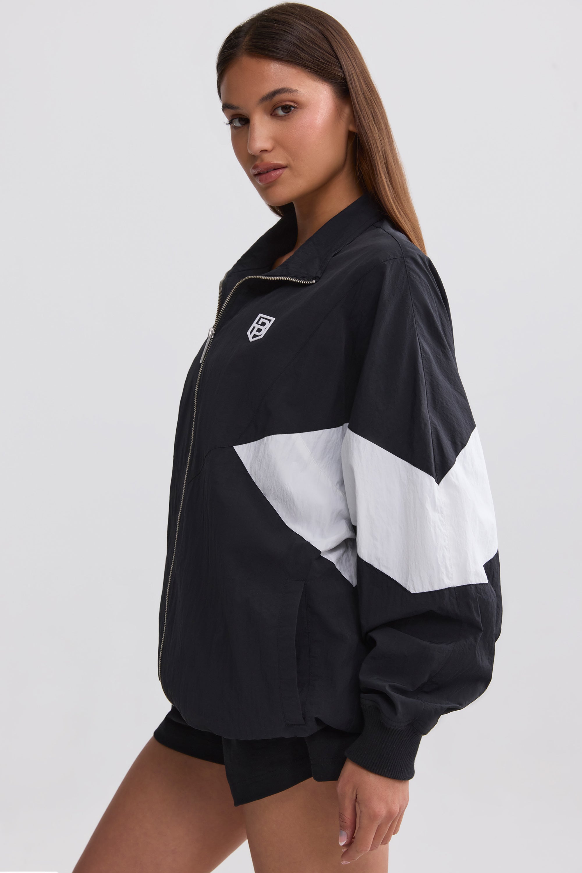 Oversized Colourblock Track Jacket in Black | Oh Polly
