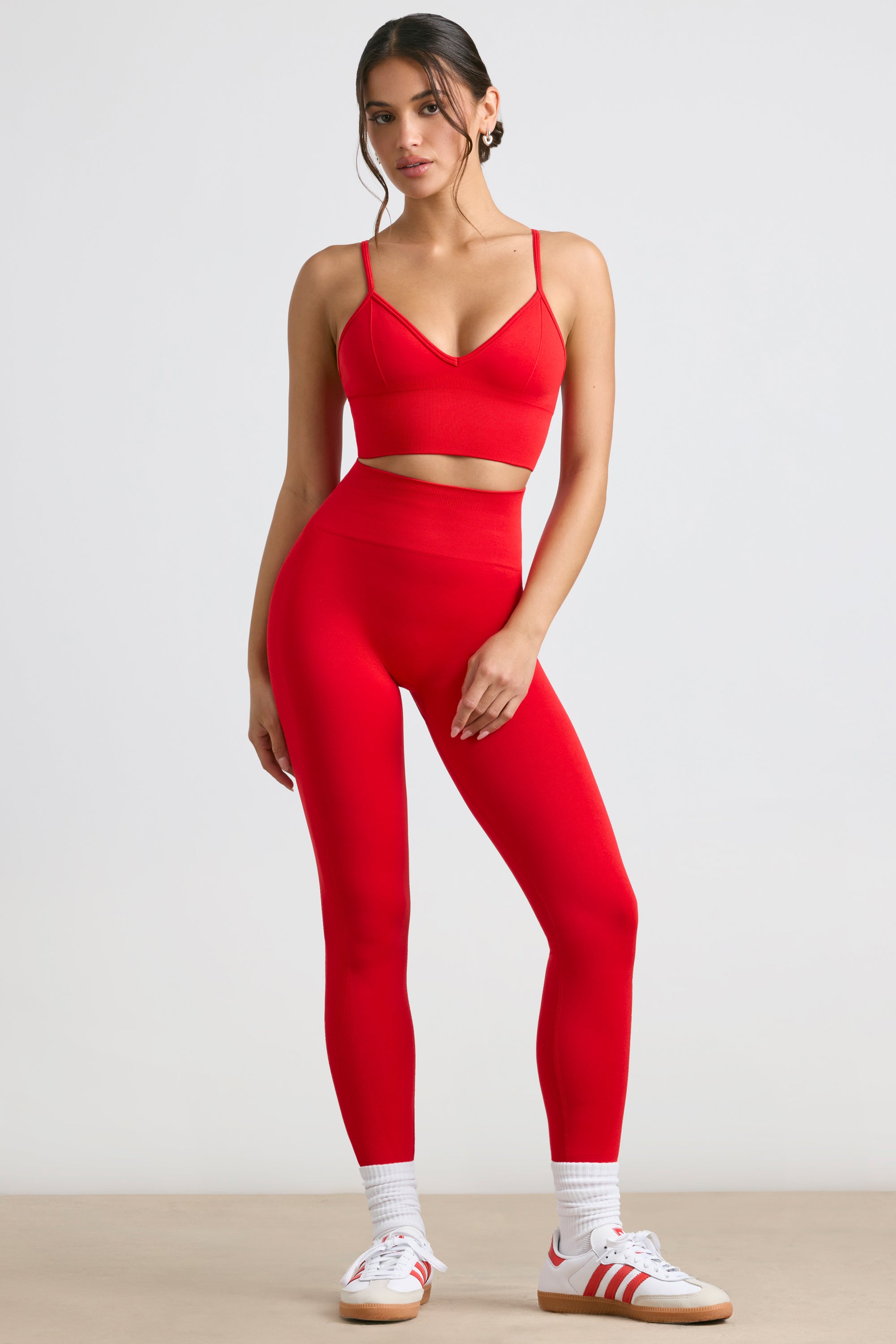 Admired High-Waist Define Luxe Leggings in Red | Oh Polly