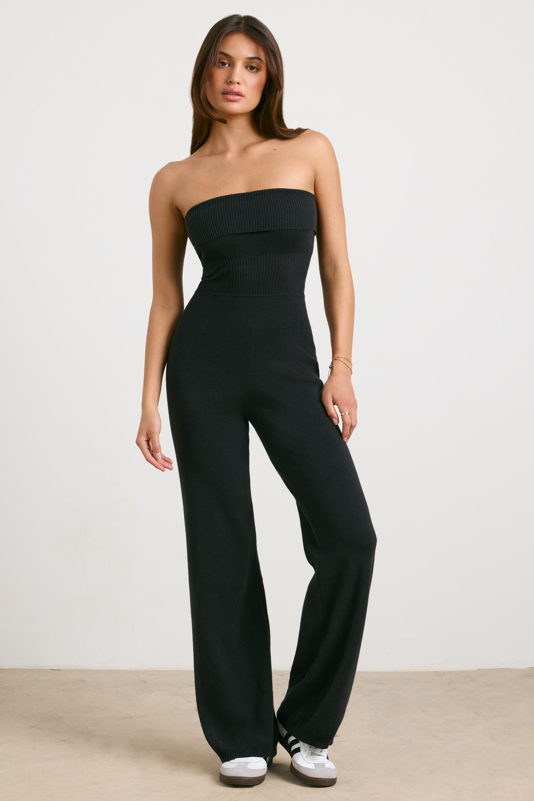 Timeless Chunky Knit Kick Flare Unitard in Black | Oh Polly
