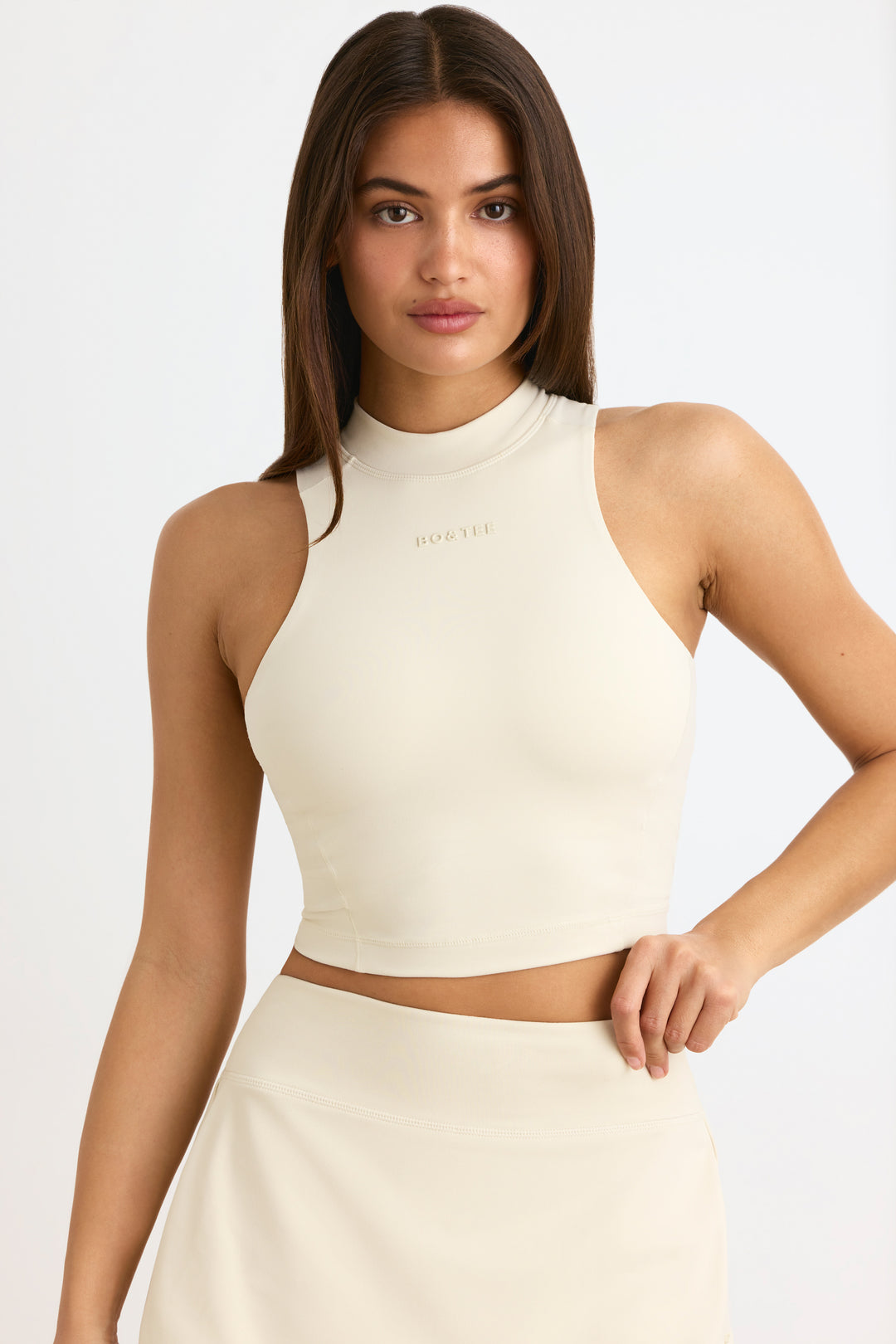 Soft Active High-Neck Tank Top in Bone | Bo&Tee – Oh Polly UK