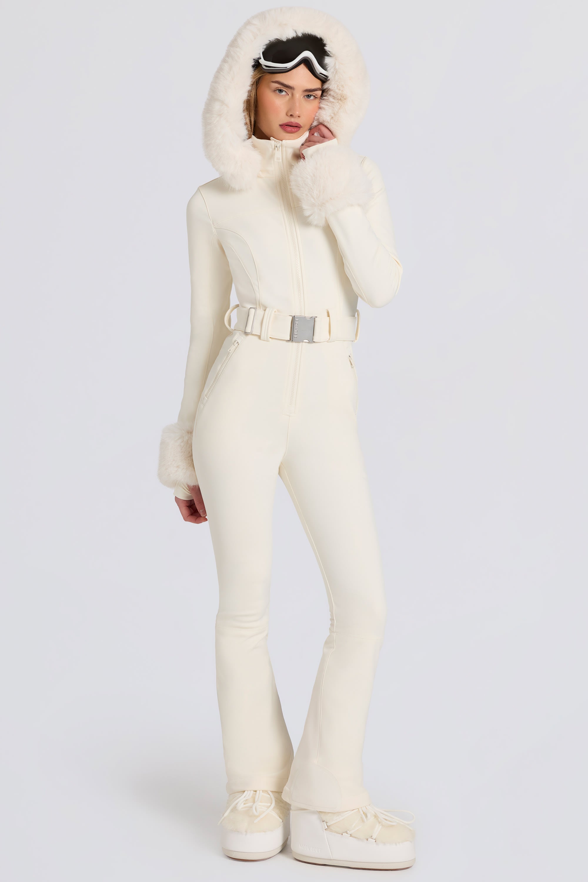 Waterproof Faux-Fur Hood Fitted Ski Suit in Ice | Bo+Tee – Oh Polly UK