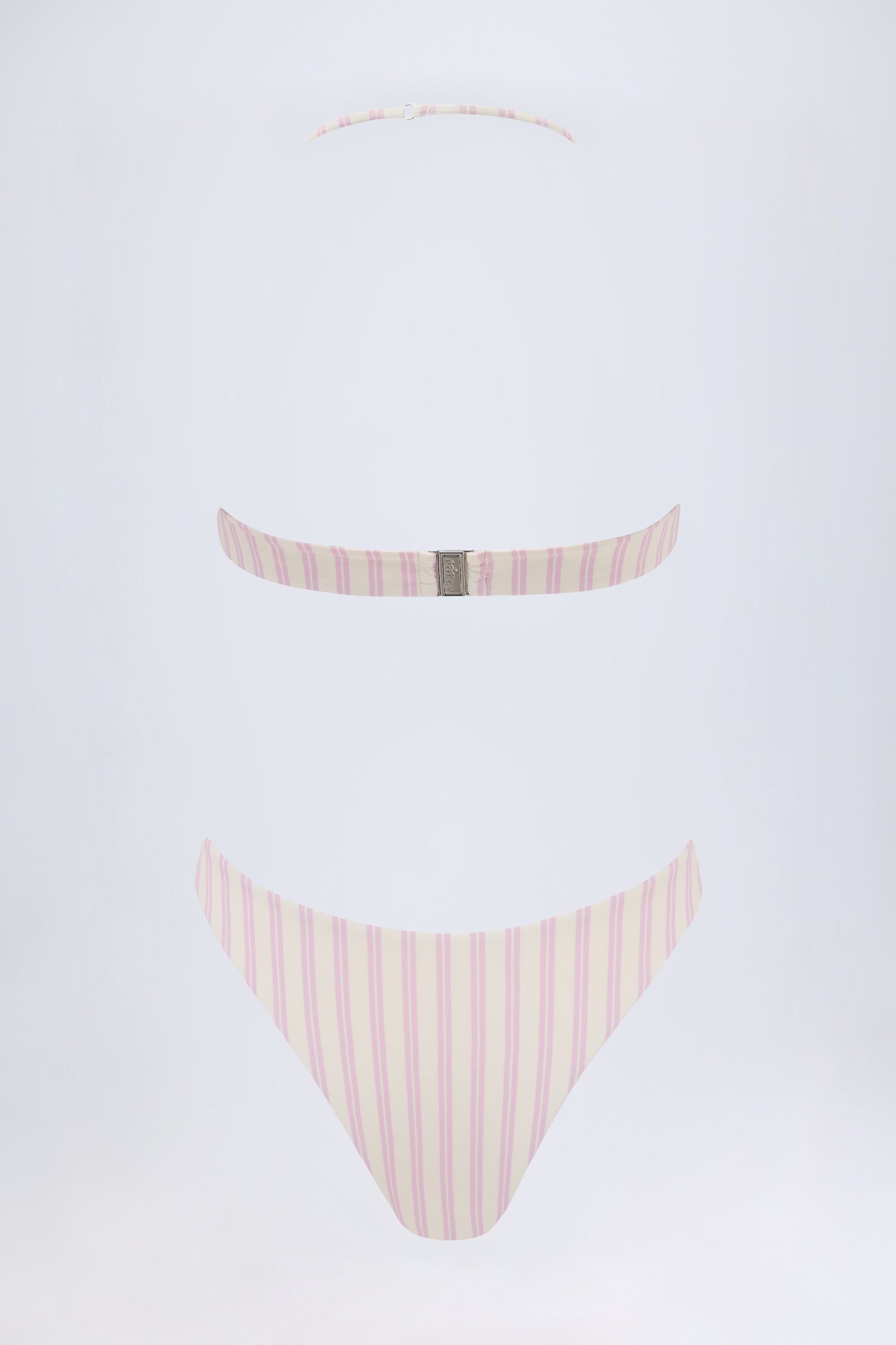 Biarritz Cut Out Halterneck Swimsuit In Mauve Double Stripe Oh Polly