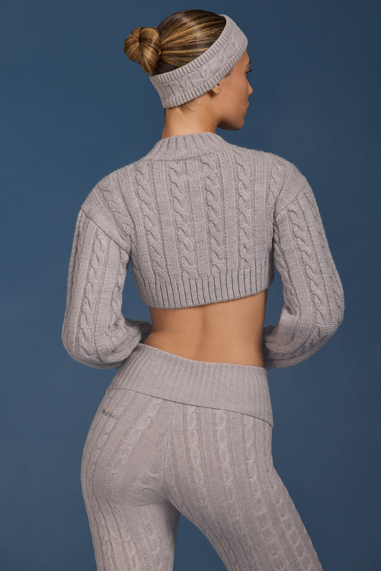 Cable-Knit Cropped Cardigan in Grey Marl | Oh Polly
