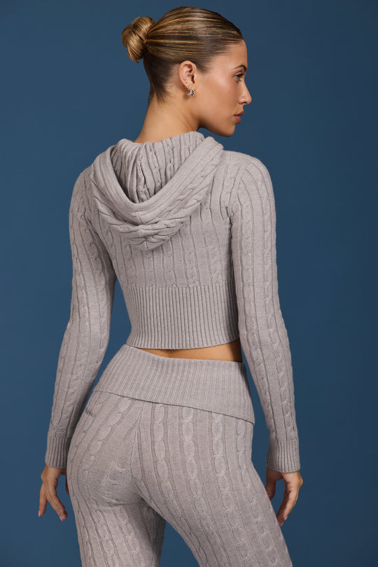 Cable-Knit Zip-Up Hoodie in Grey Marl | Oh Polly