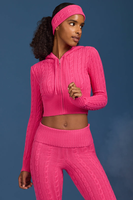 Cable-Knit Zip-Up Hoodie in Hot Pink | Oh Polly
