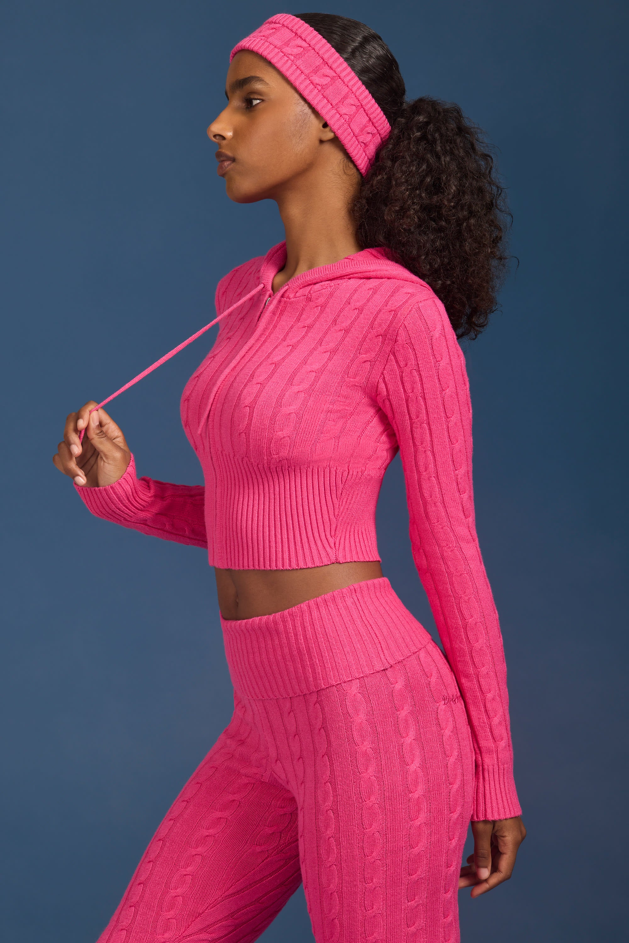 Cable-Knit Zip-Up Hoodie in Hot Pink | Oh Polly