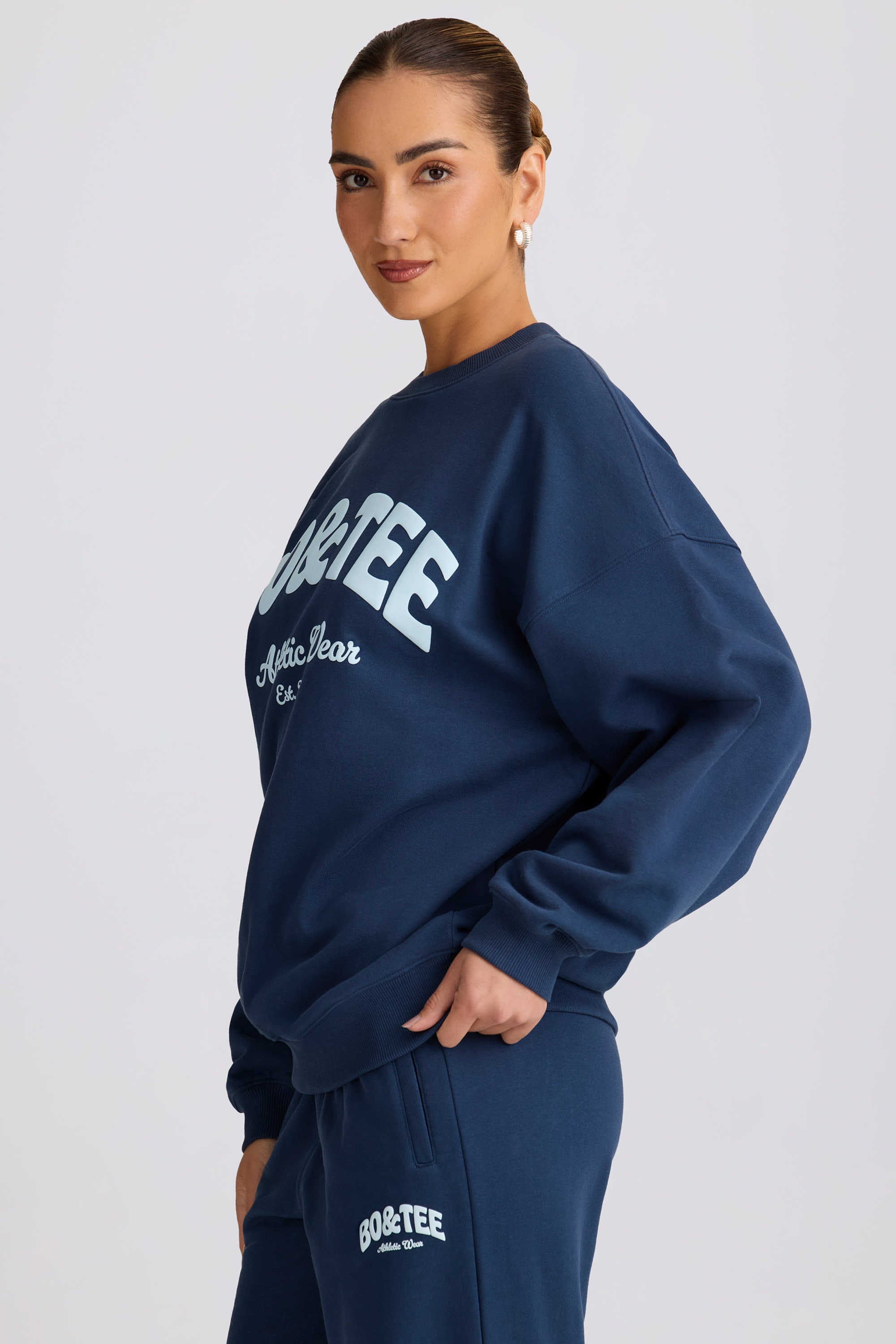 Oversized Crew-Neck Sweatshirt in Dark Navy | Oh Polly