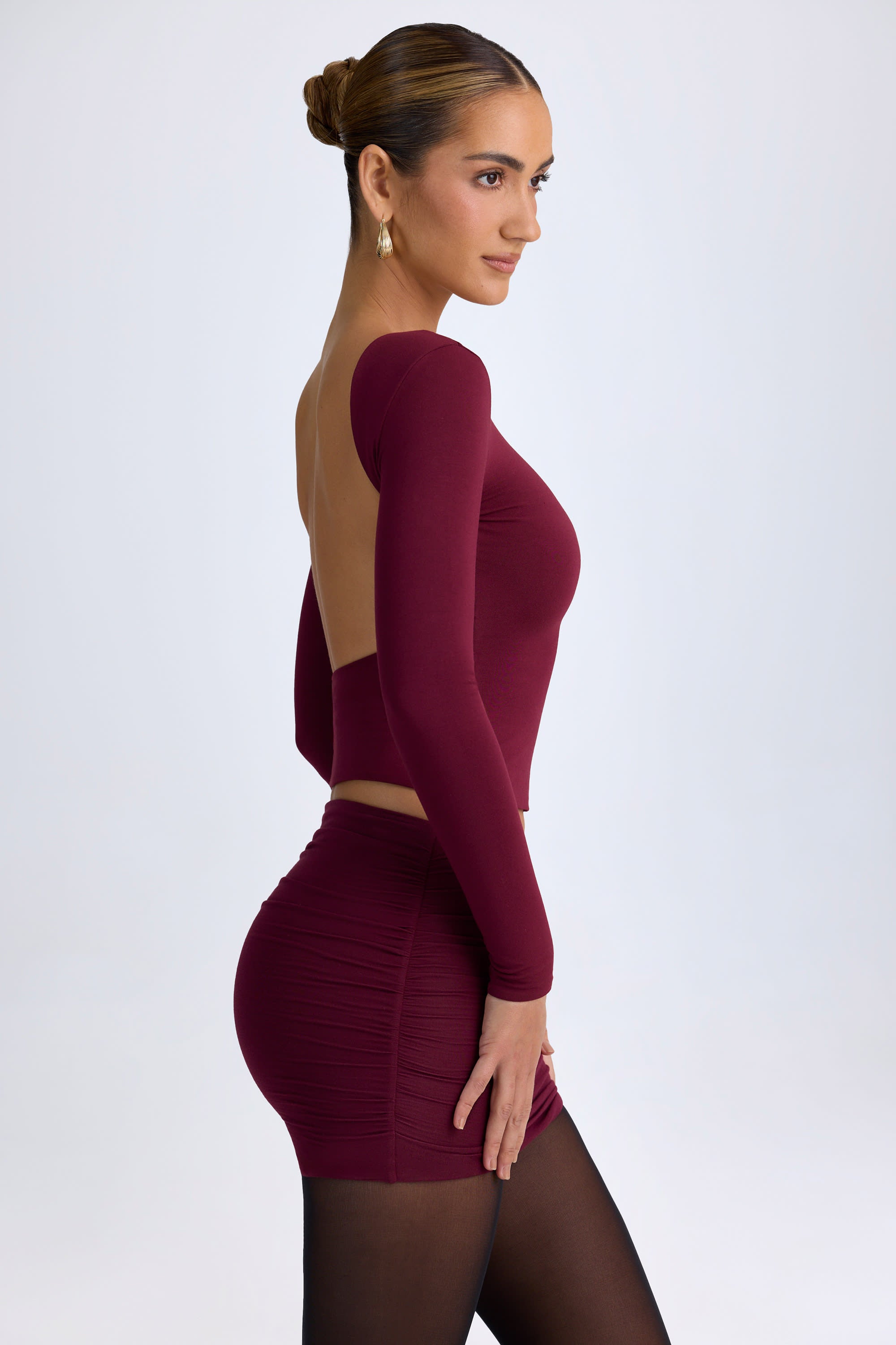 Elli Modal High-Neck Open-Back Top in Wine Red | Oh Polly