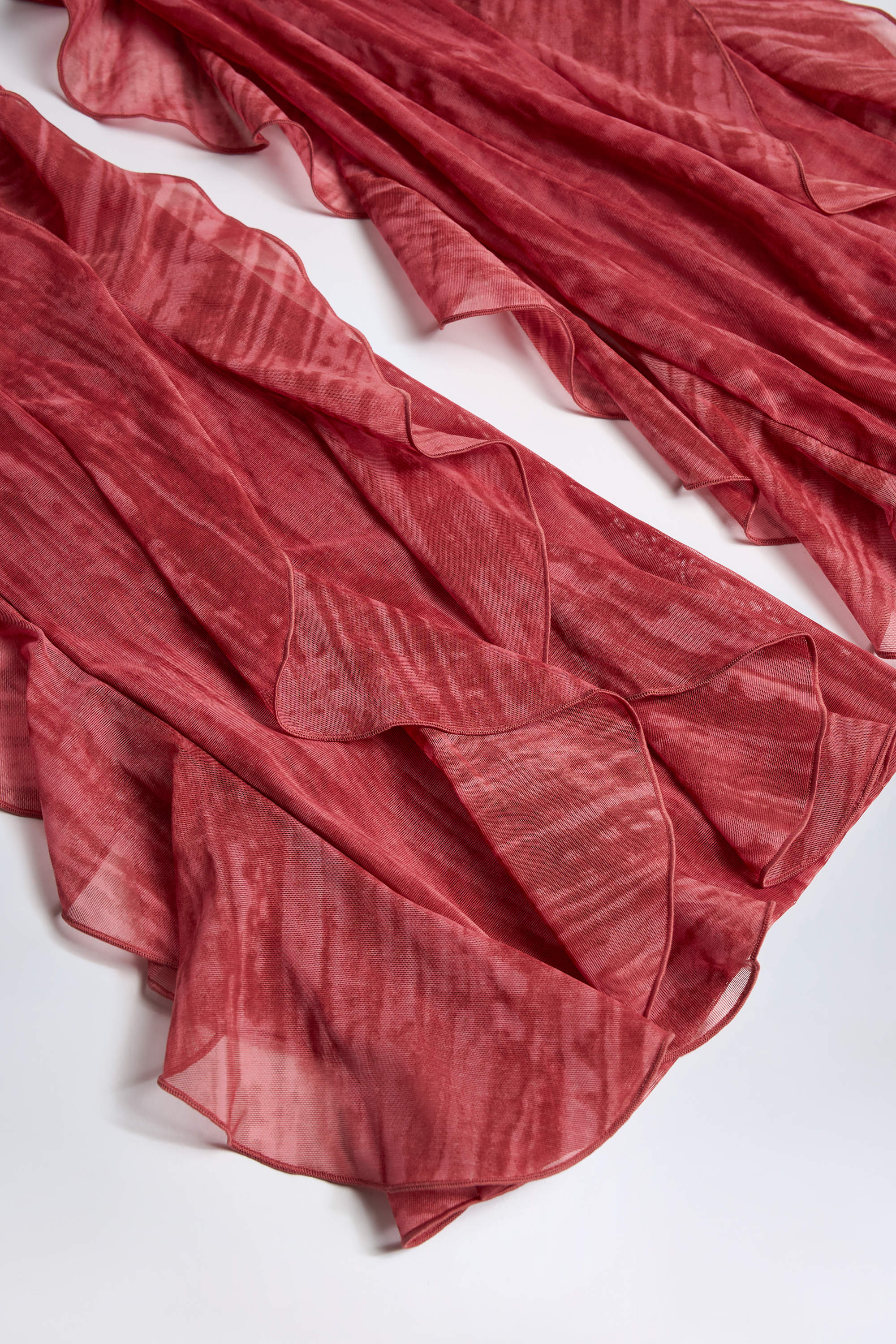 Felicity Ruffled Mid-Rise Flared Trousers in Red Print | Oh Polly