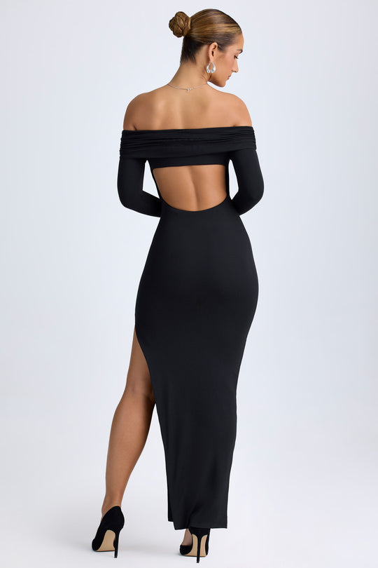 Honora Modal Off-Shoulder Open-Back Maxi Dress in Black | Oh Polly
