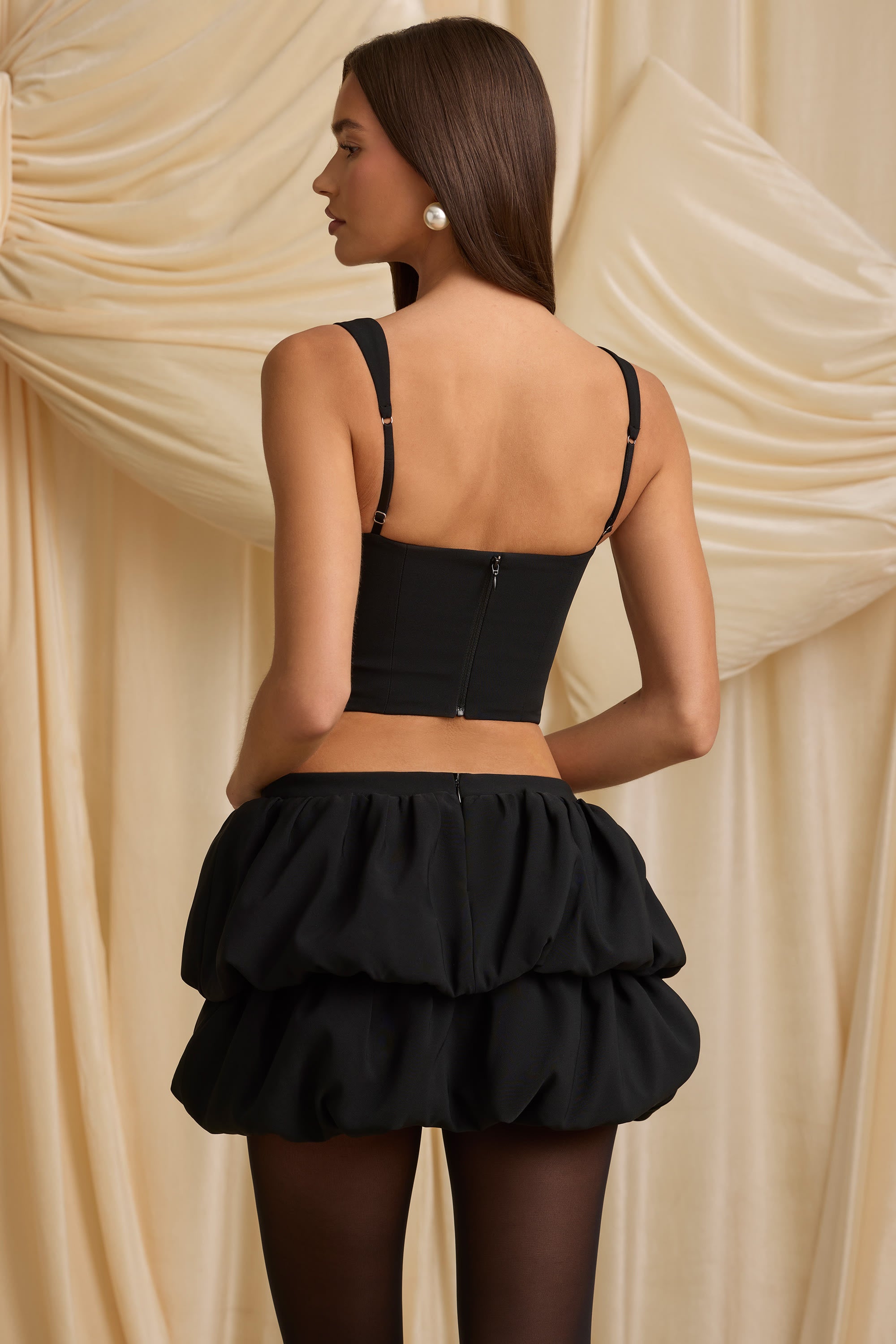 Imani Layered Bubble Hem Mid-Rise Mini Skirt in Black | Oh Polly