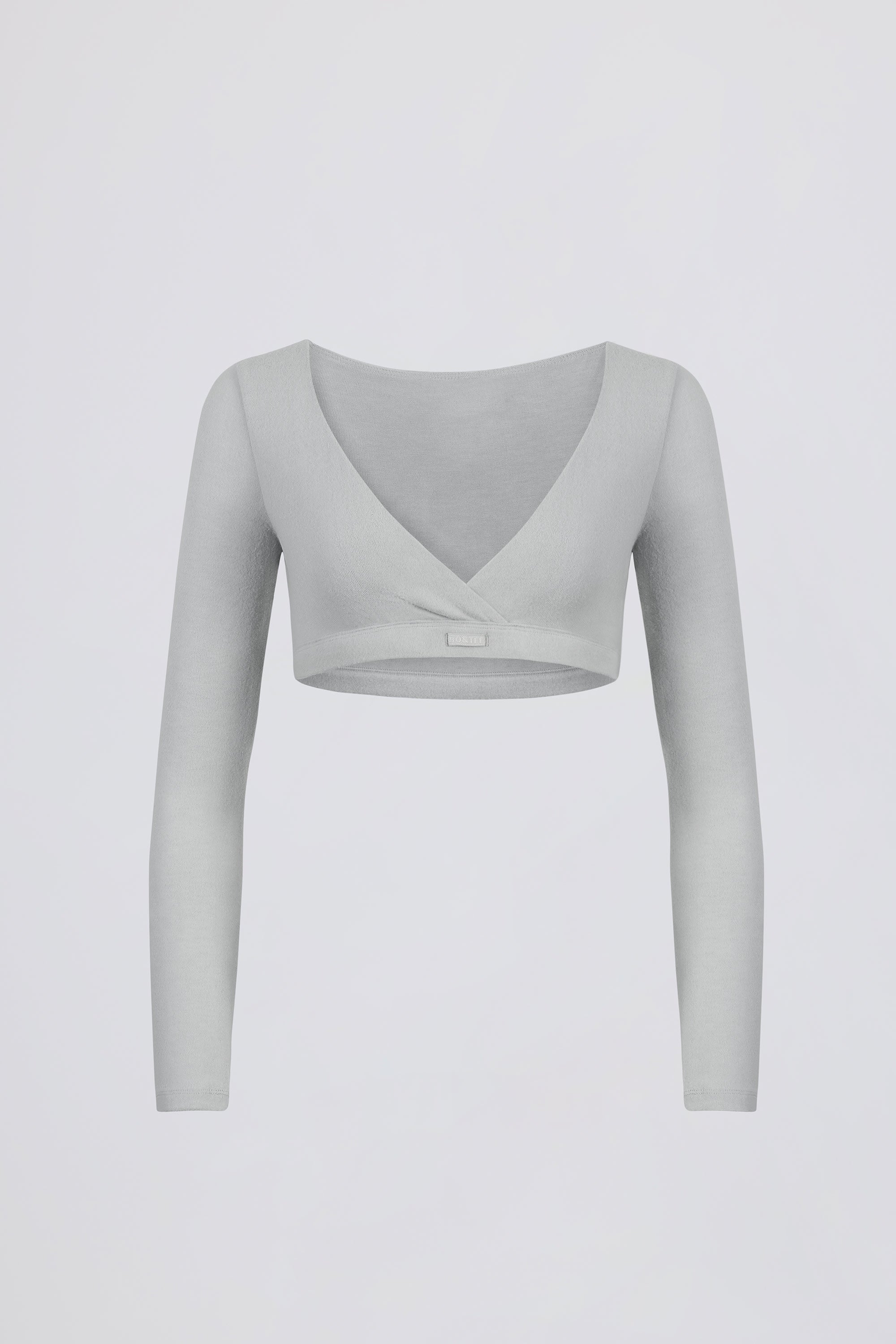 Brushed Jersey Wrap Crop Top in Fog Grey | Oh Polly