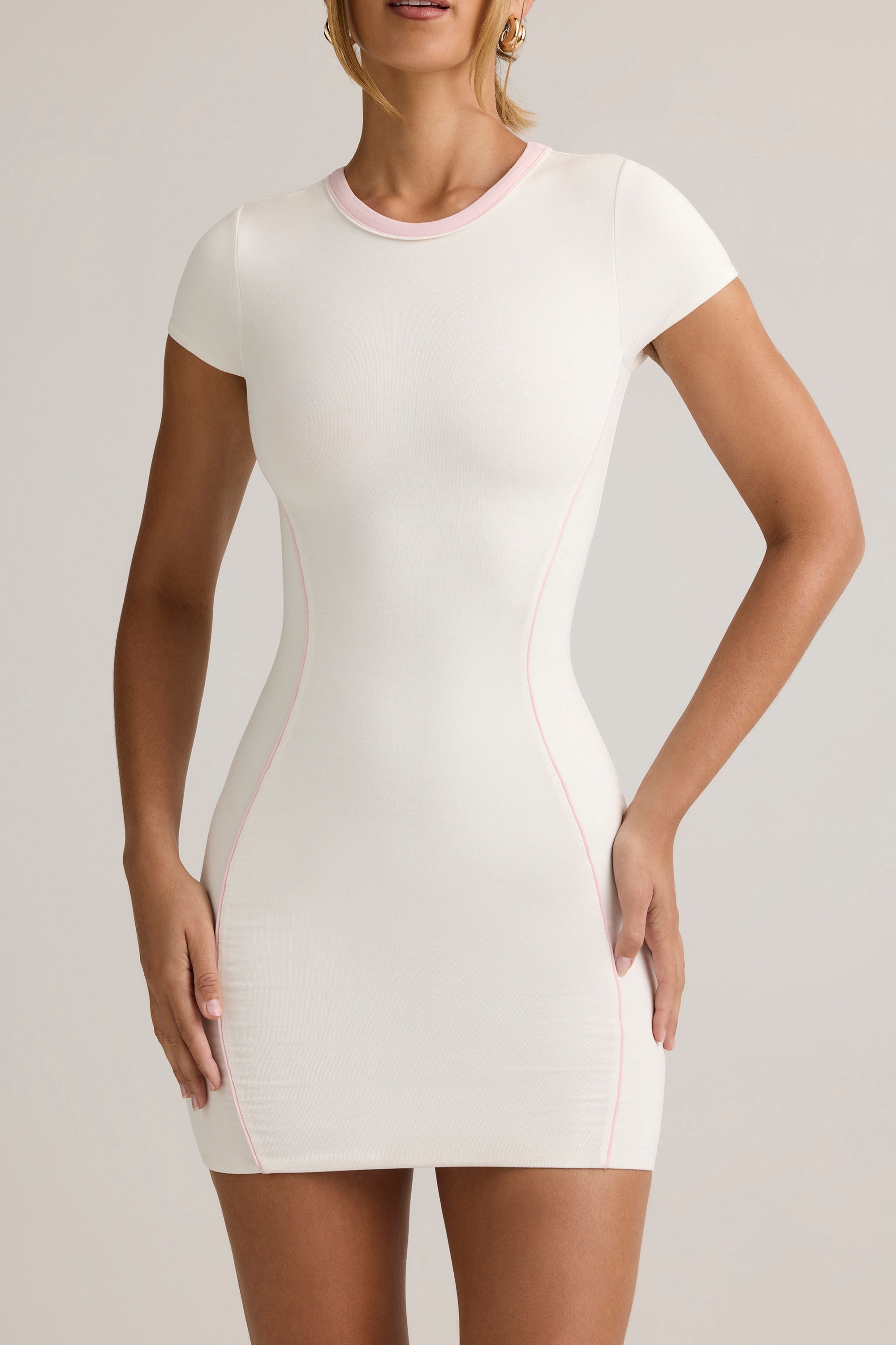 Jazlyn Modal Short-Sleeve Bodycon Mini Dress in White | Oh Polly