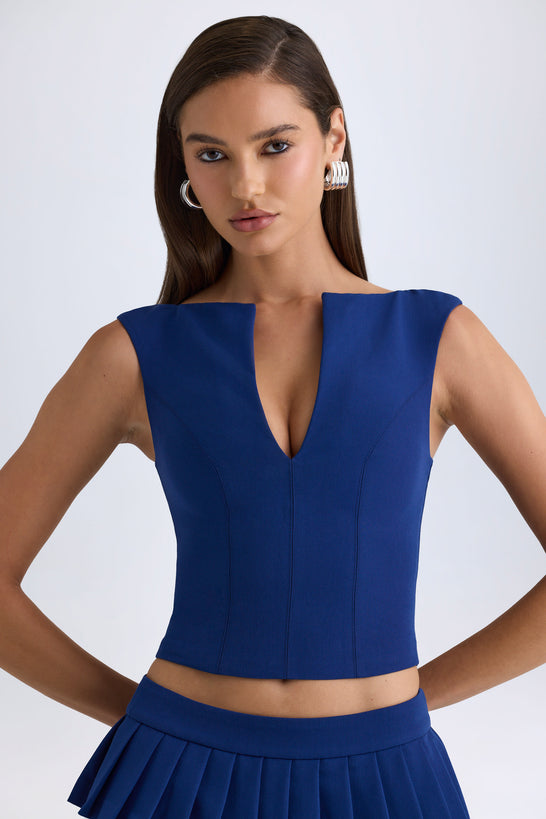 Kadie Open-Front Crop Top in True Navy | Oh Polly