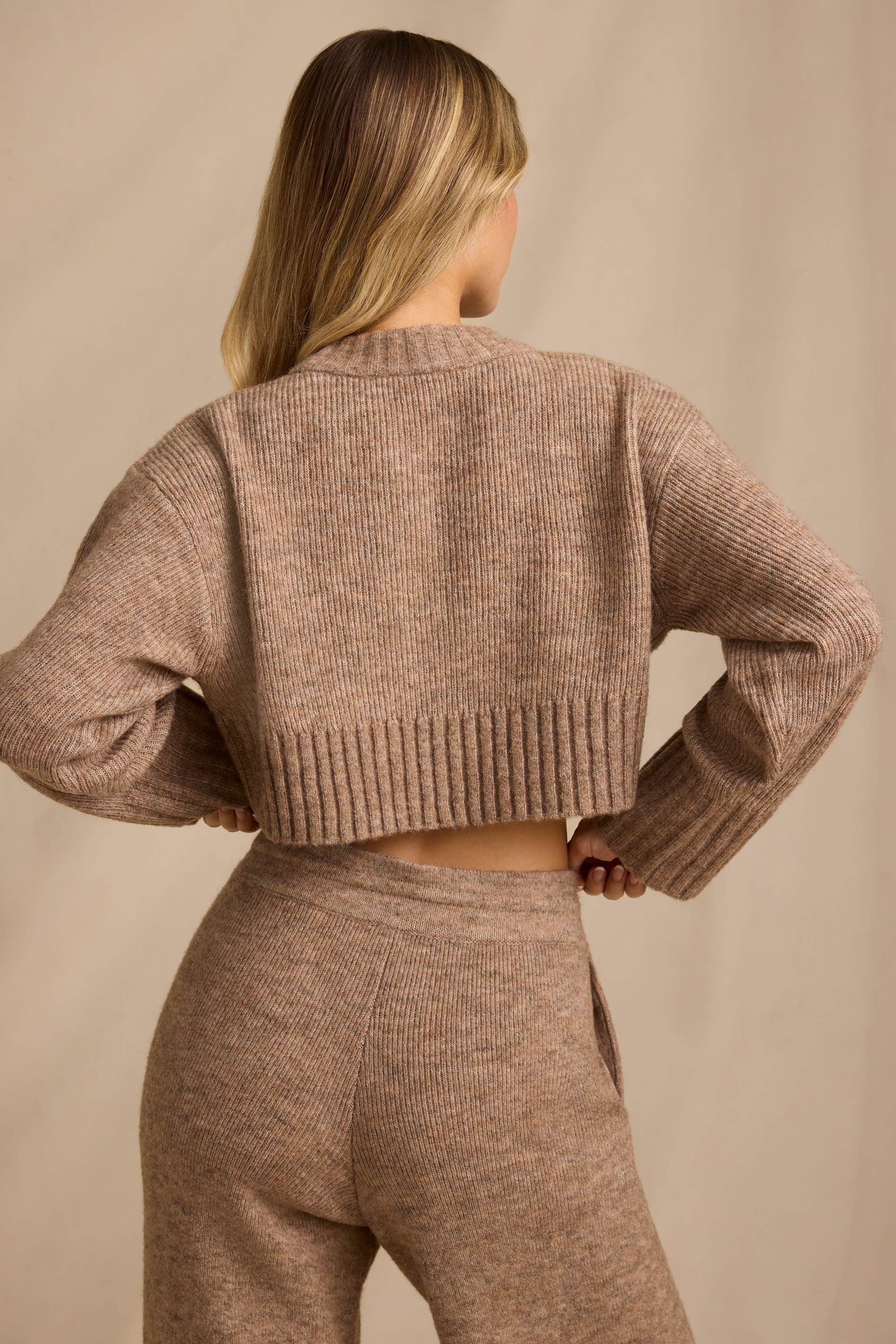 Cropped Knit Jumper in Brown Marl | Oh Polly