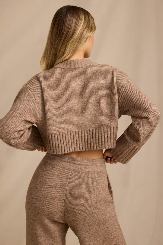 Cropped Knit Jumper in Brown Marl | Oh Polly