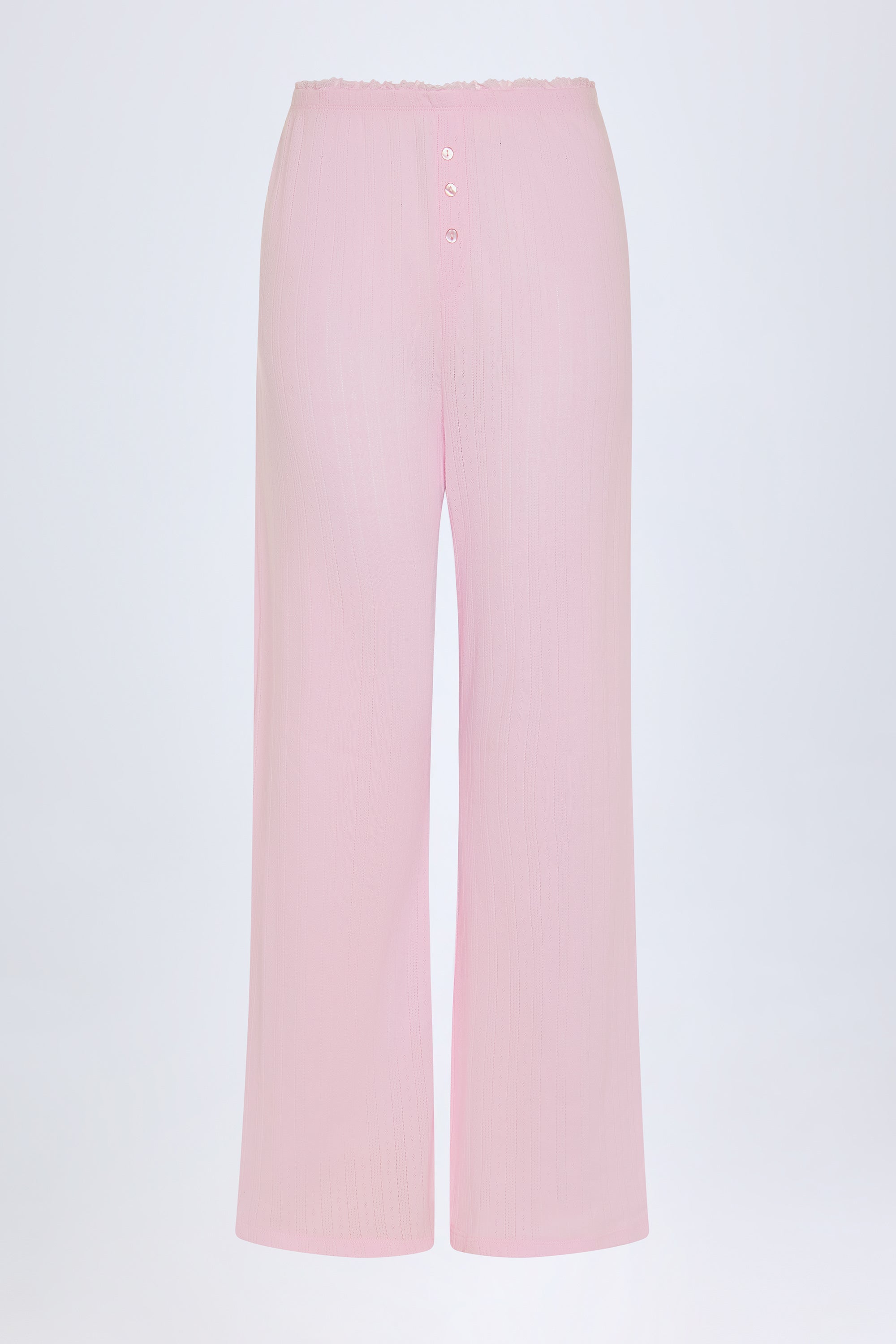 Libby Pointelle Mid-Rise Straight-Leg Trousers in Baby Pink | Oh Polly
