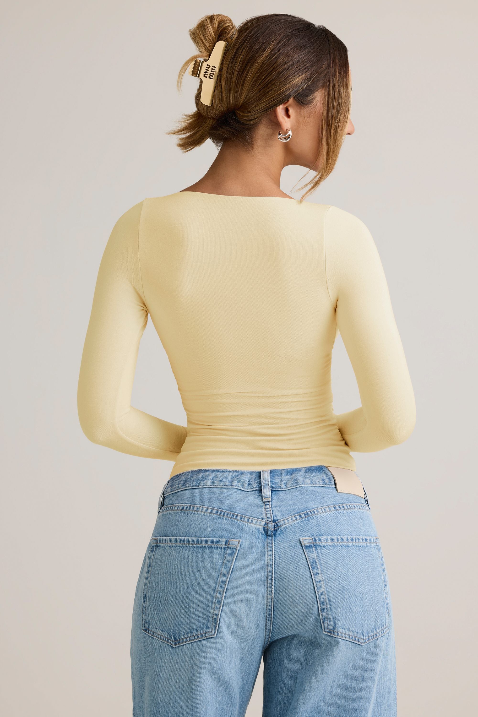 Emry Modal Ruched Long-Sleeve Top in Buttercream Yellow | Oh Polly