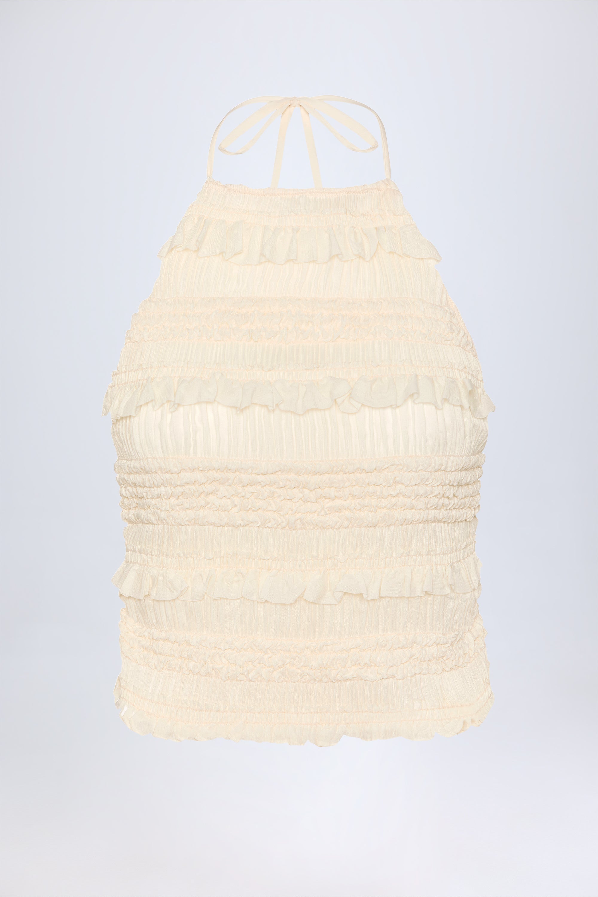 Natesha Ruffled High-Neck Backless Top in Ivory | Oh Polly