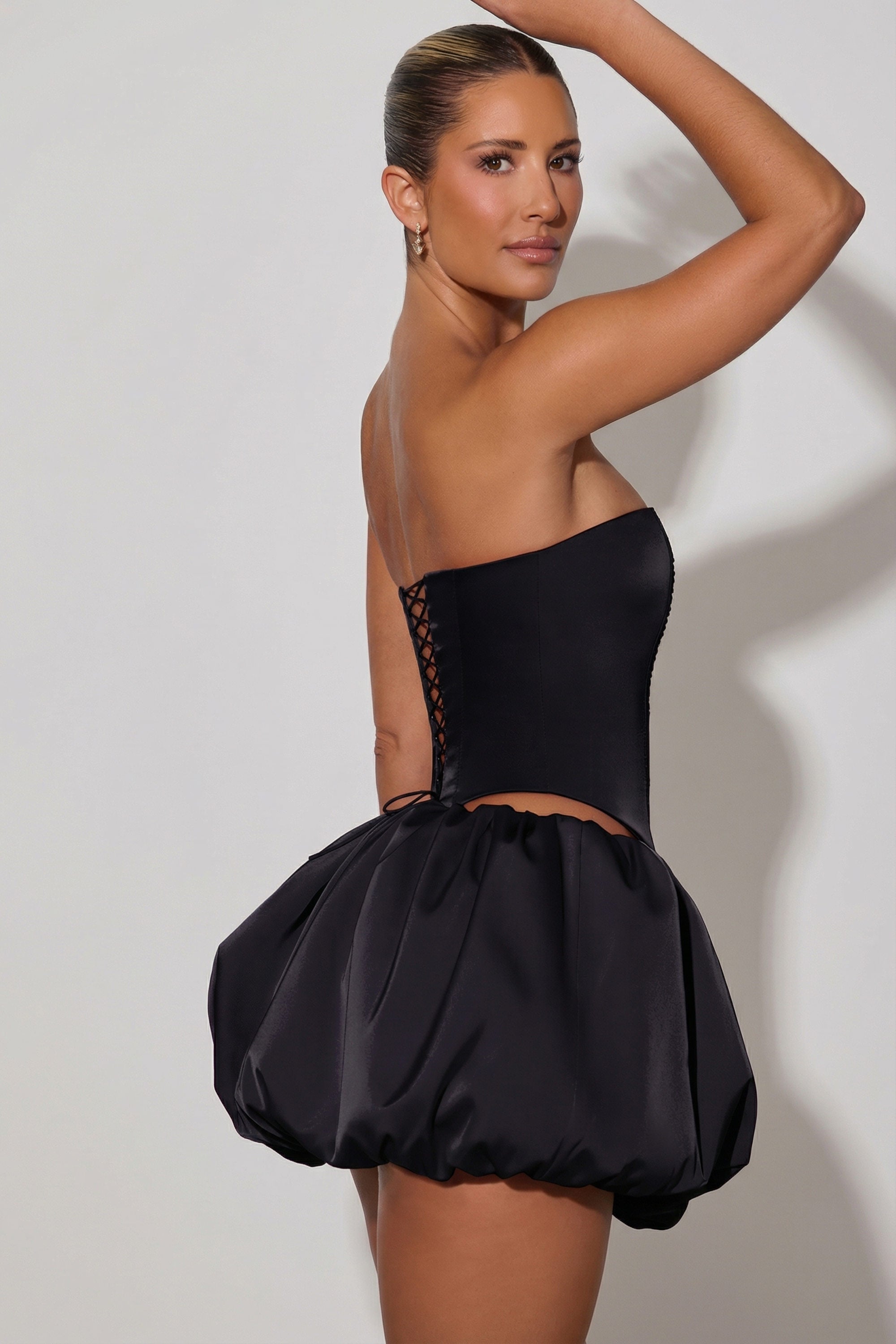Amora Embellished Heart Cut-Out Strapless Corset Top in Black | Oh Polly