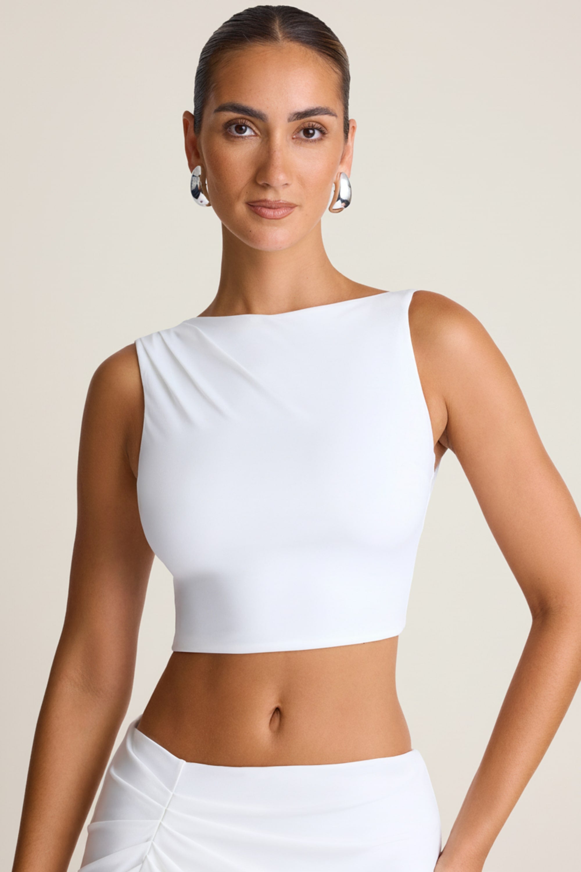 Ceylon Draped Open-Back Tank Top in White | Oh Polly