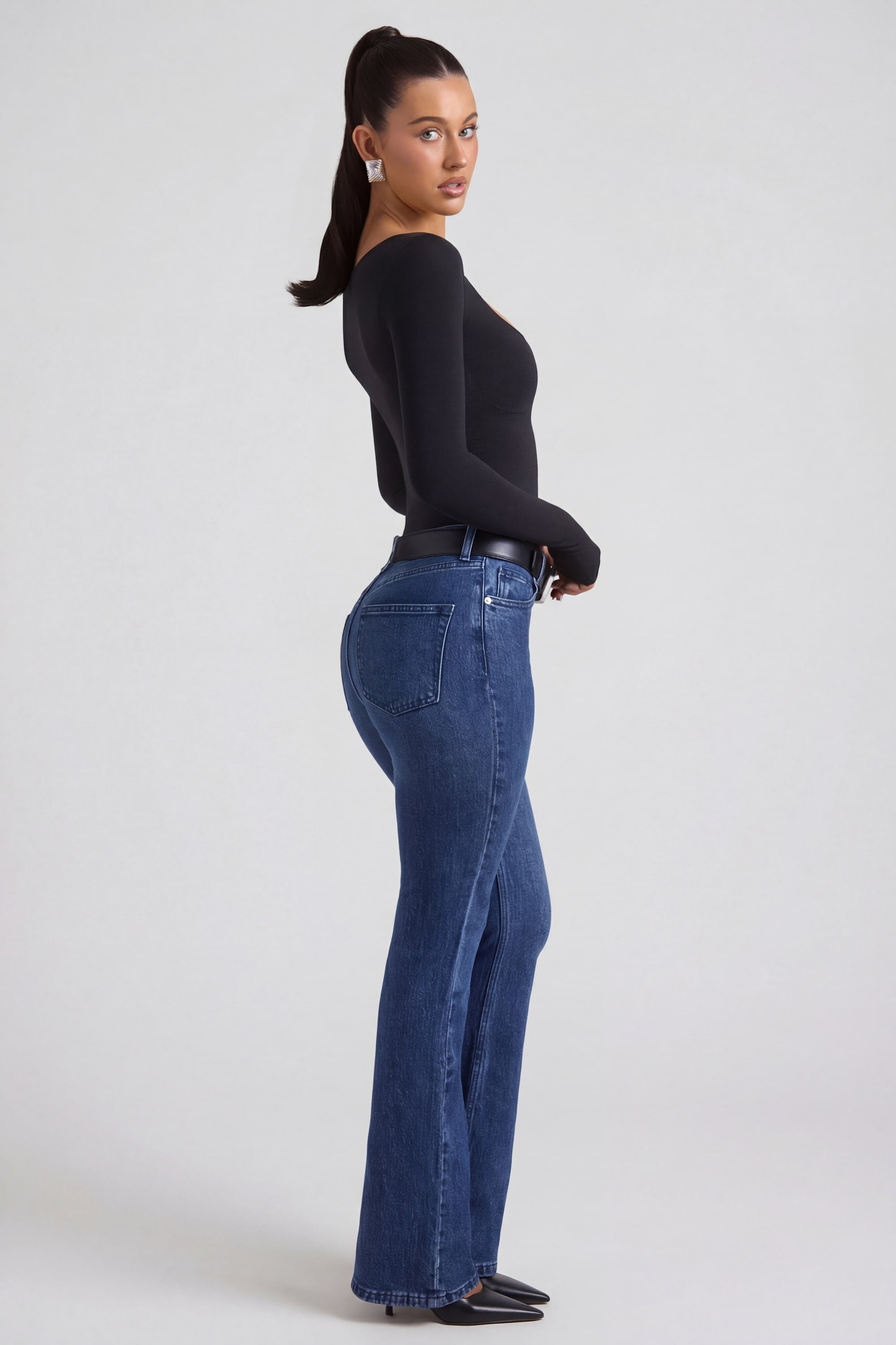 Jacey High-Rise Flared Jeans in Indigo Wash | Oh Polly