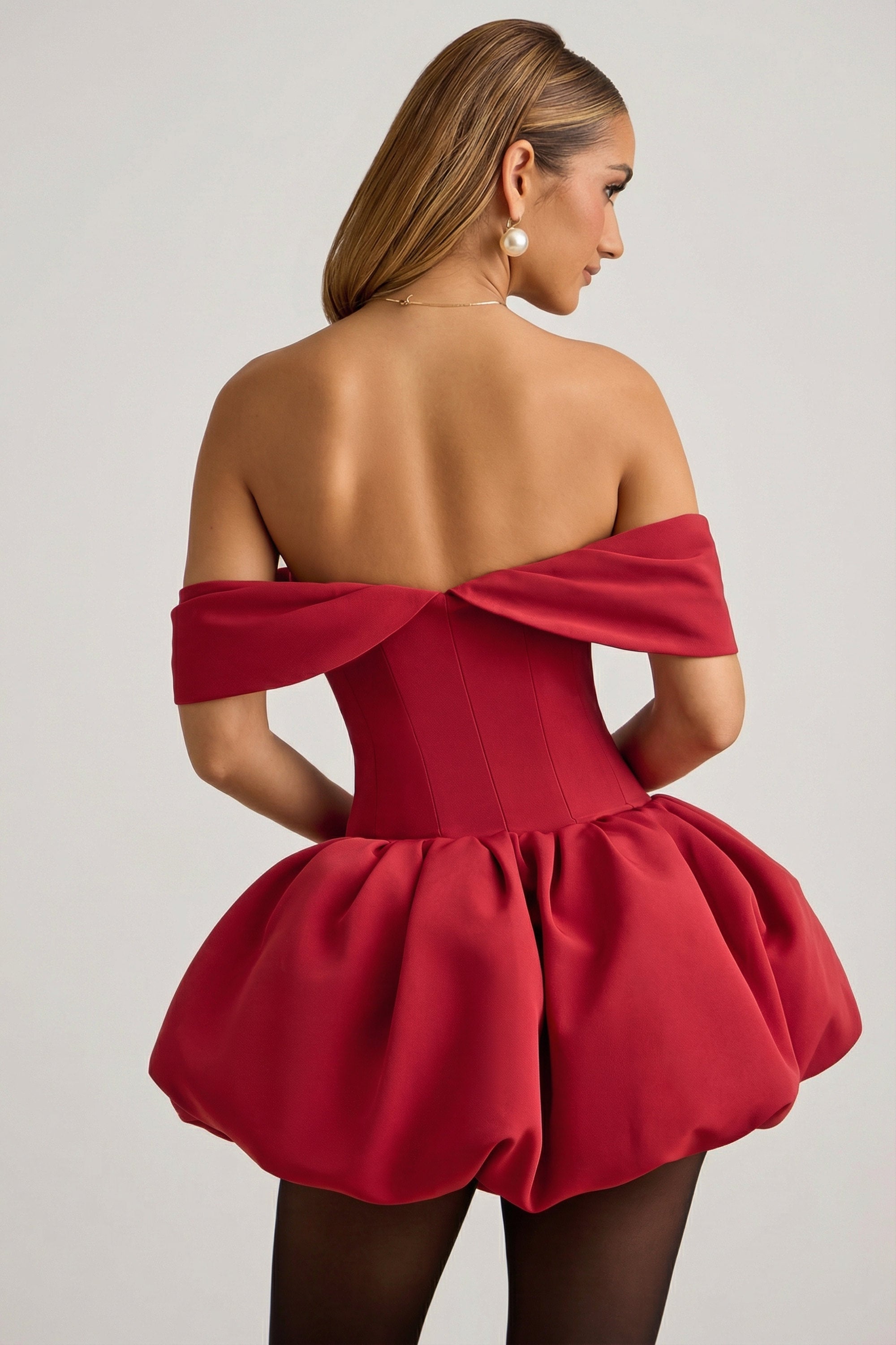 Jessamy Off-Shoulder Layered Bubble Hem Corset Mini Dress in True Red ...